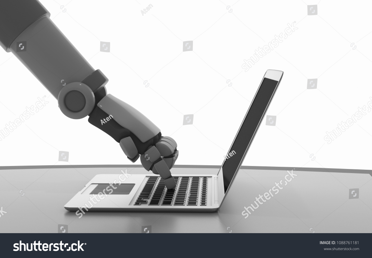 Robot Using Computer Isolated On White Stock Illustration 1088761181