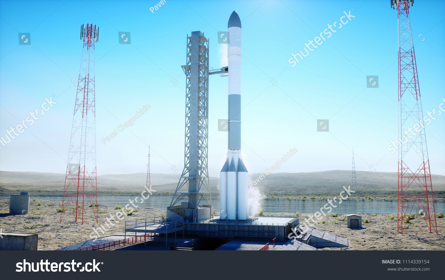Rocket Before Start Space Launch System Stock Illustration 1114339154 ...