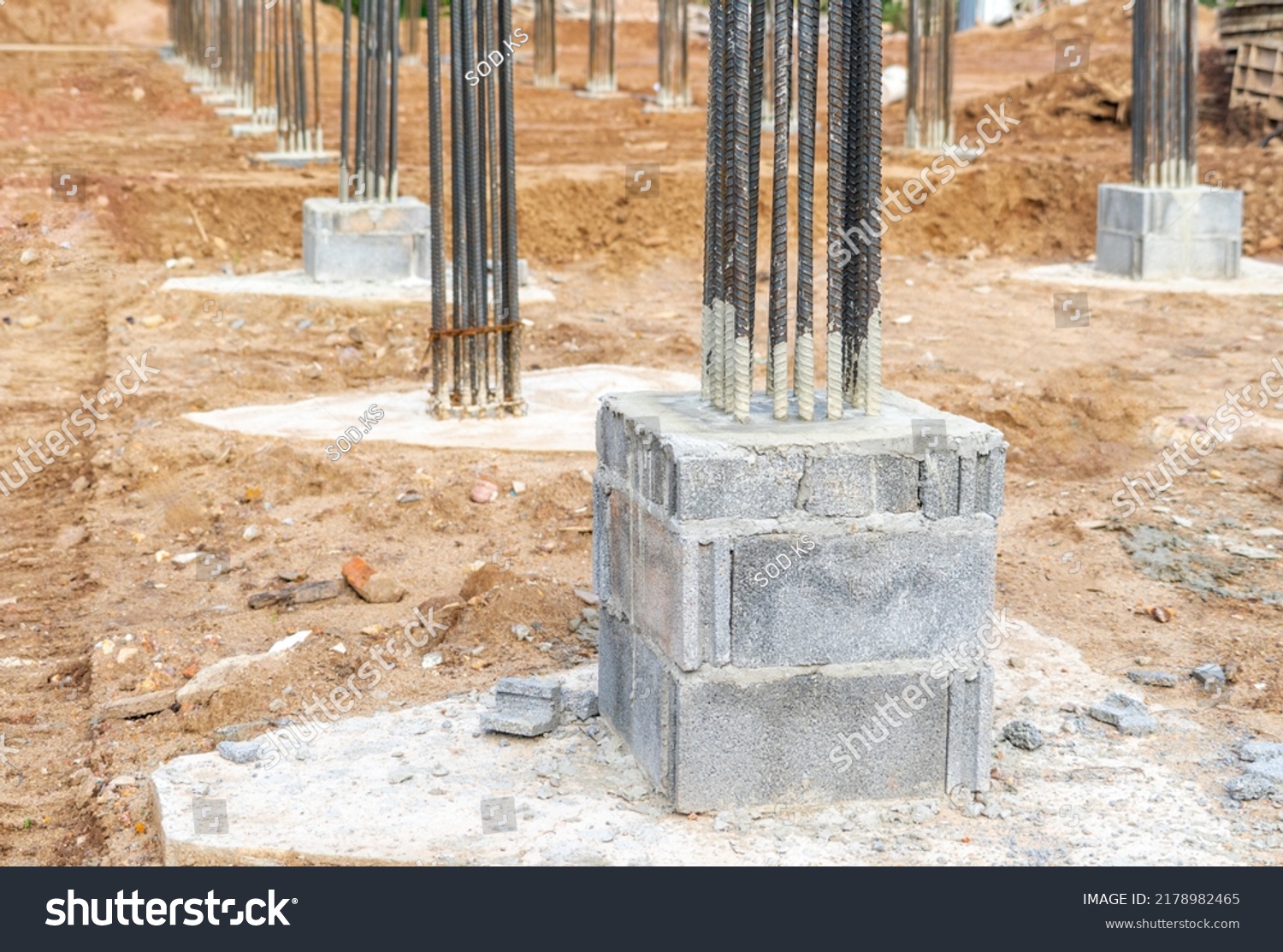 Row Reinforced Concrete Foundations On Construction Stock Photo ... Row Reinforced Concrete Foundations On Construction Stock Photo ...