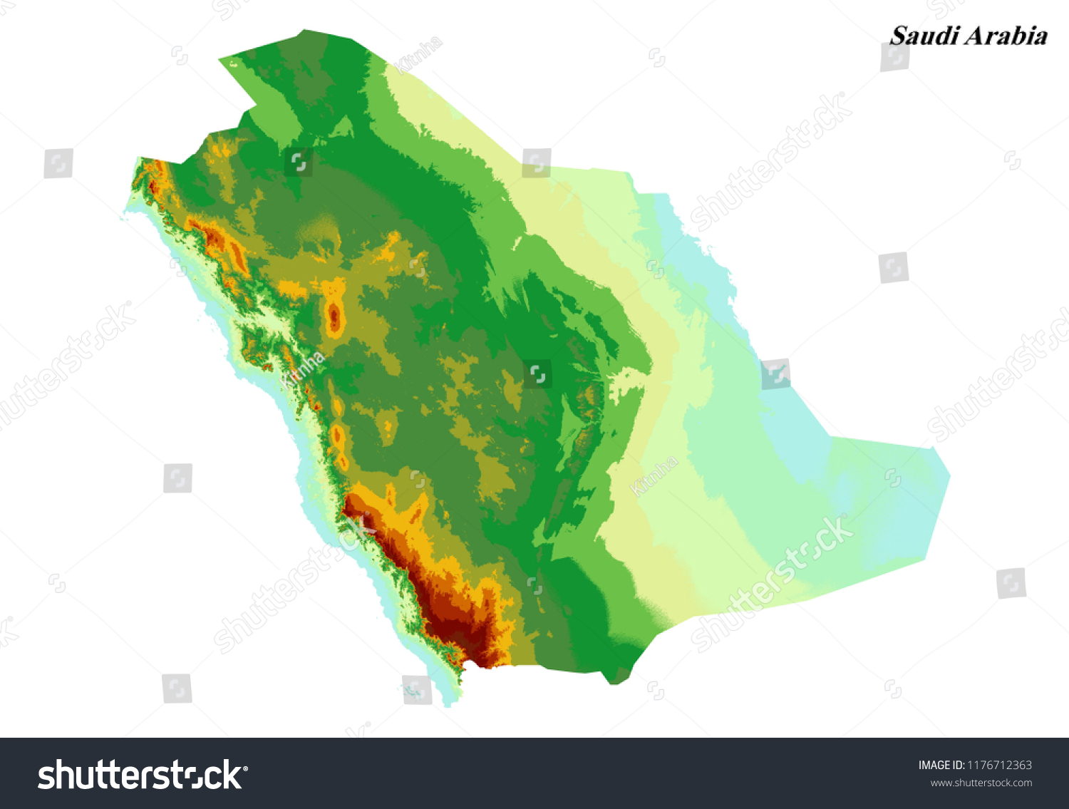 Saudi Arabia Elevation Map 3d Rendering Stock Illustration 1176712363