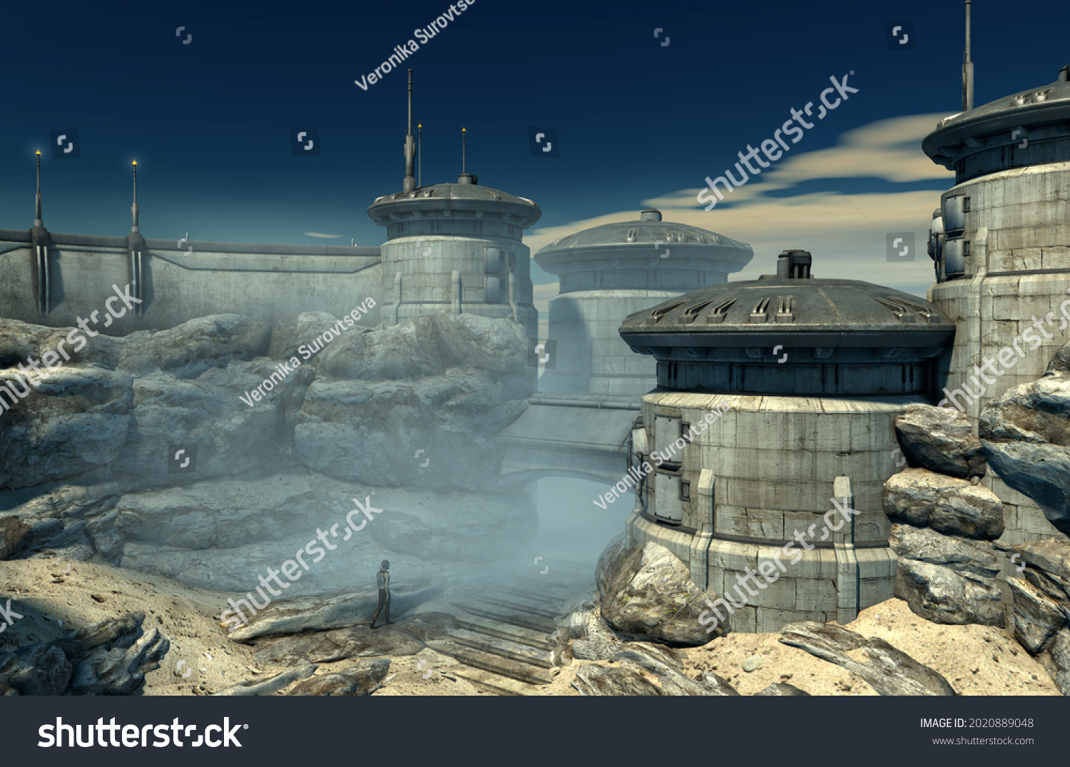 Scifi Outpost Scenery 3d Render Stock Illustration 2020889048