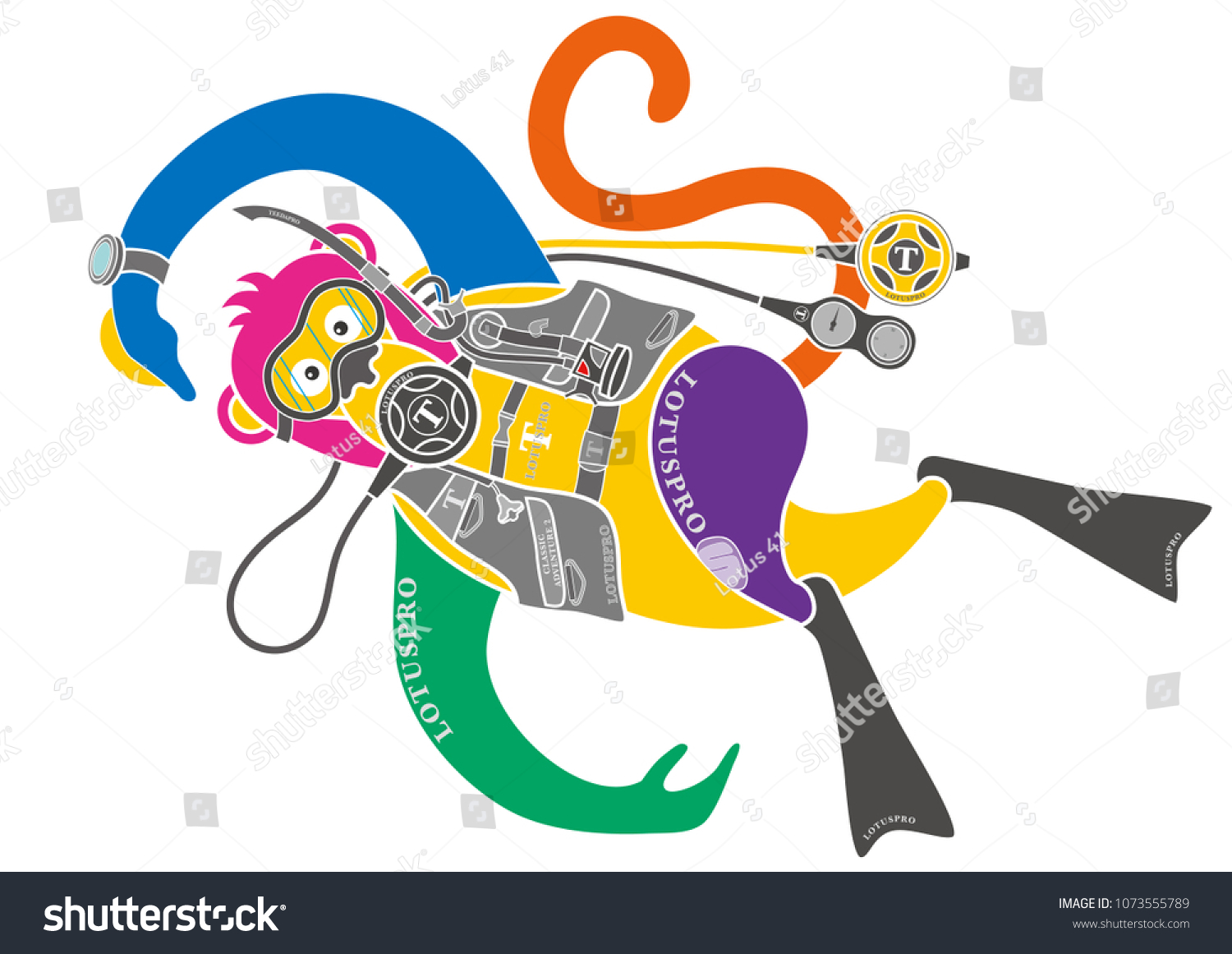 Scuba Diving Monkey Stock Illustration 1073555789 | Shutterstock