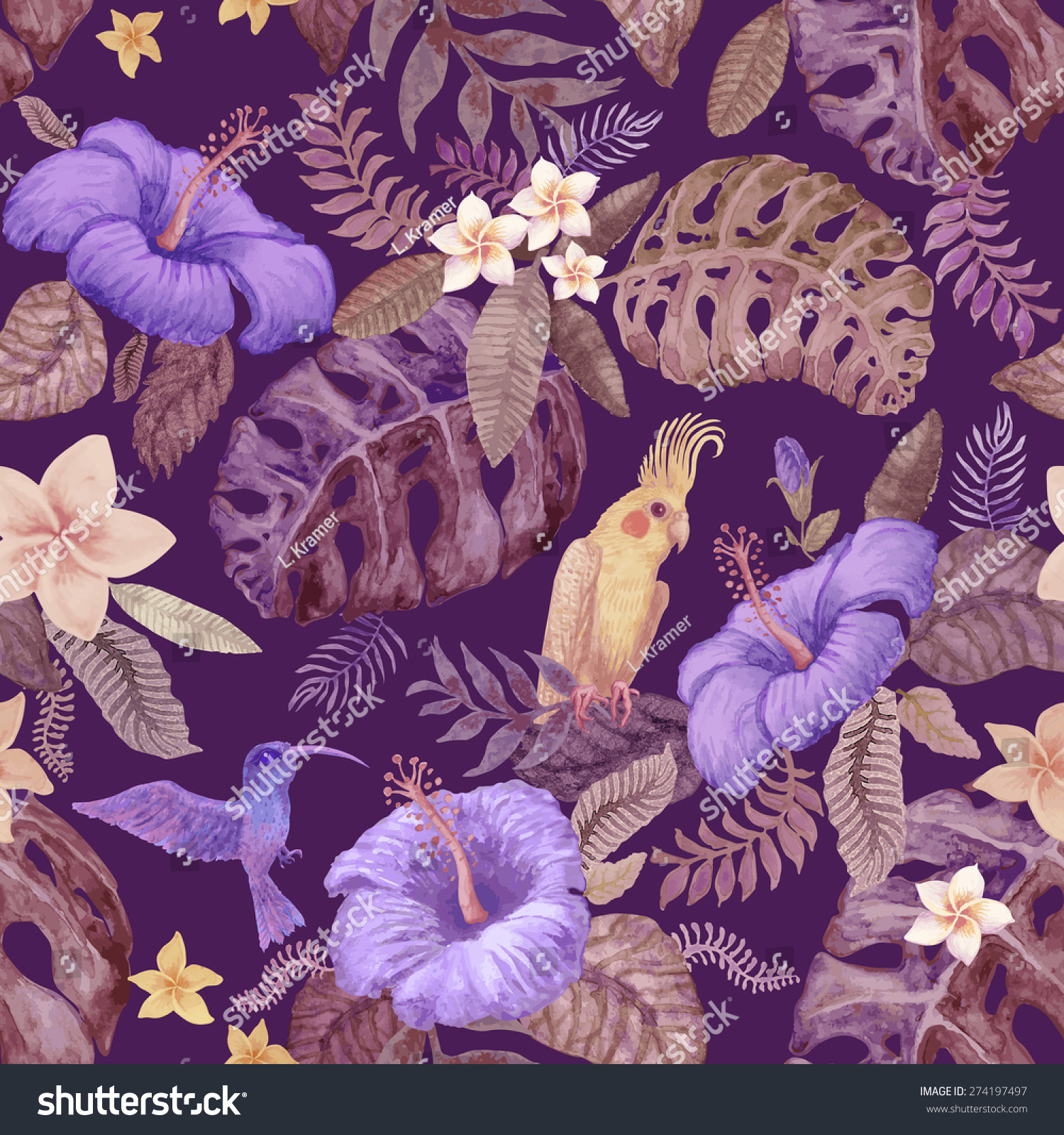Seamless Floral Pattern Hand Drawn Watercolor Stock Illustration