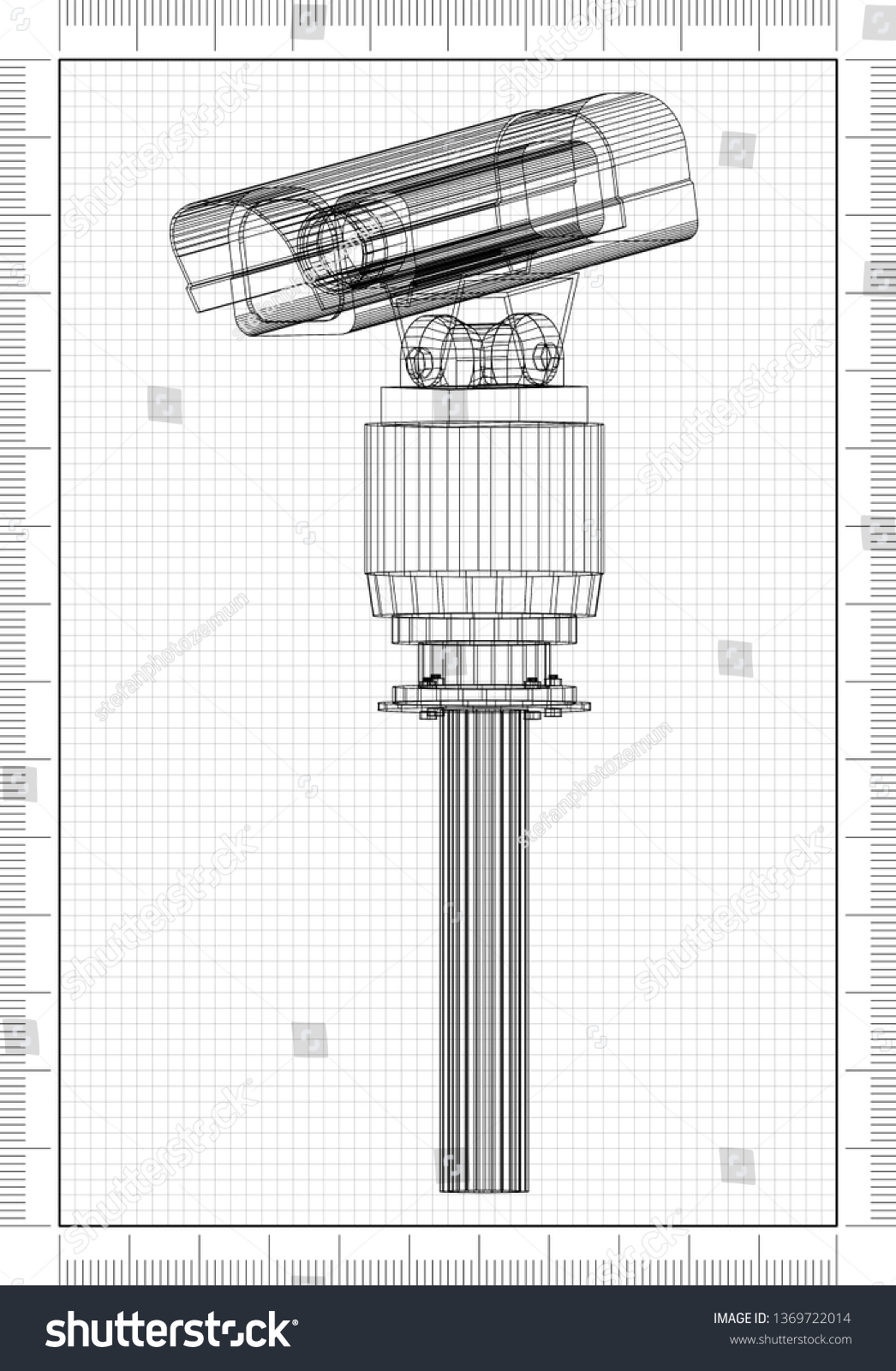 Security Camera Architect Blueprint 3d Renderings Stock Illustration ...