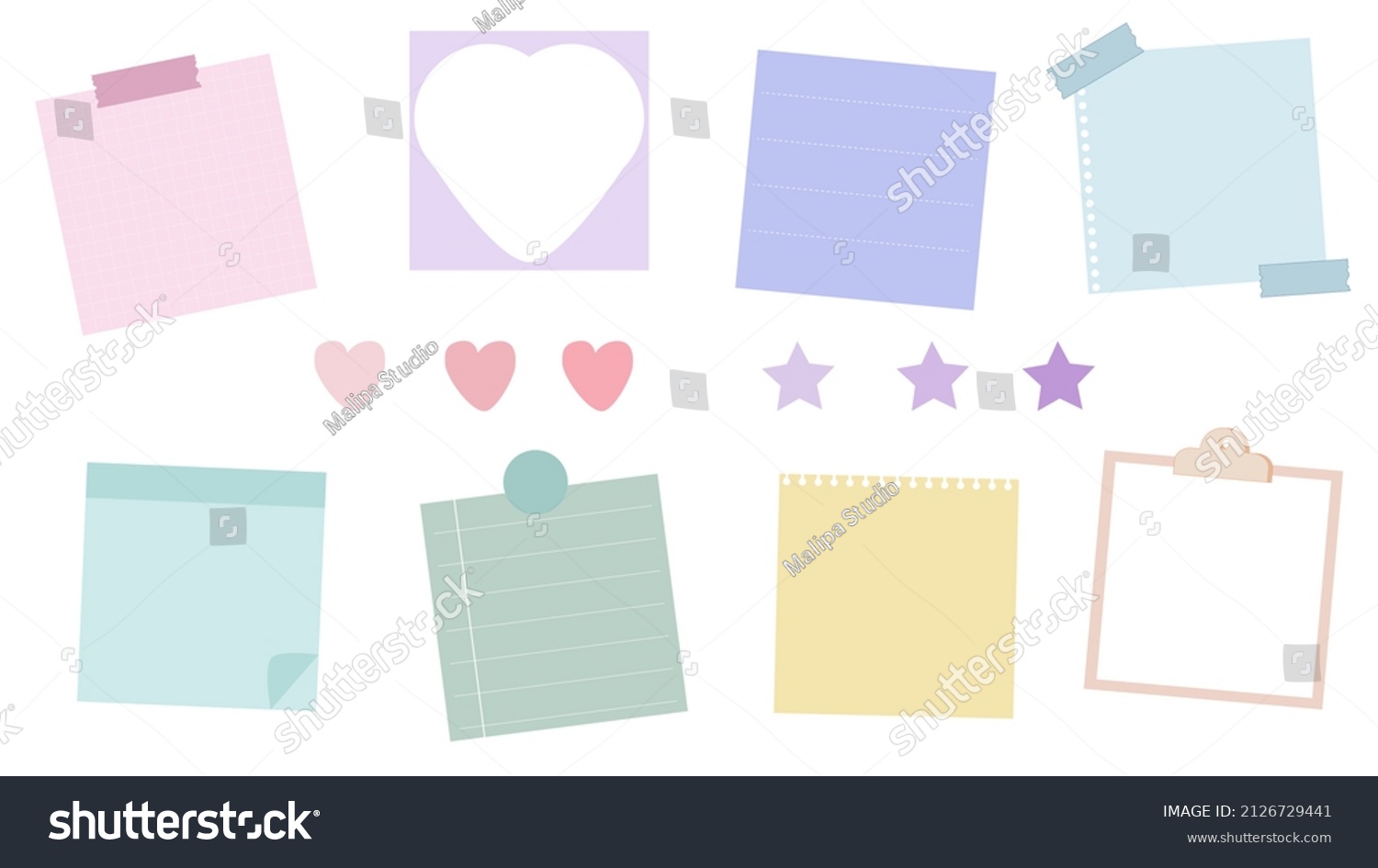 Set Cute Colorful Notepad Memo Planner Stock Illustration 2126729441