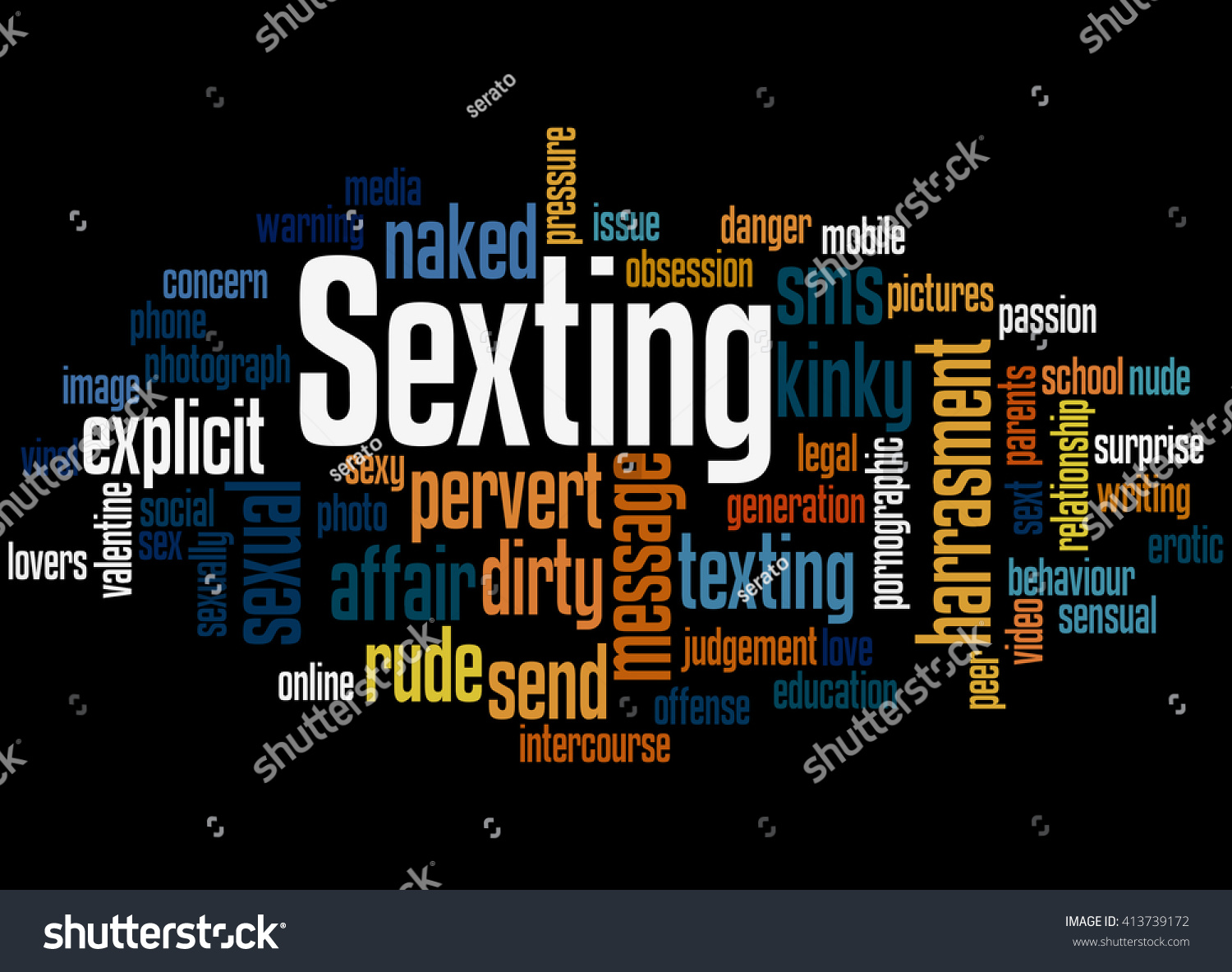 Sexting Word Cloud Concept On Black Stock Illustration 413739172