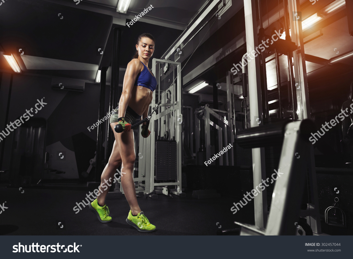 Стоковая фотография 302457044 Sexy Fitness Brunette Doing Triceps Exercises Shutterstock