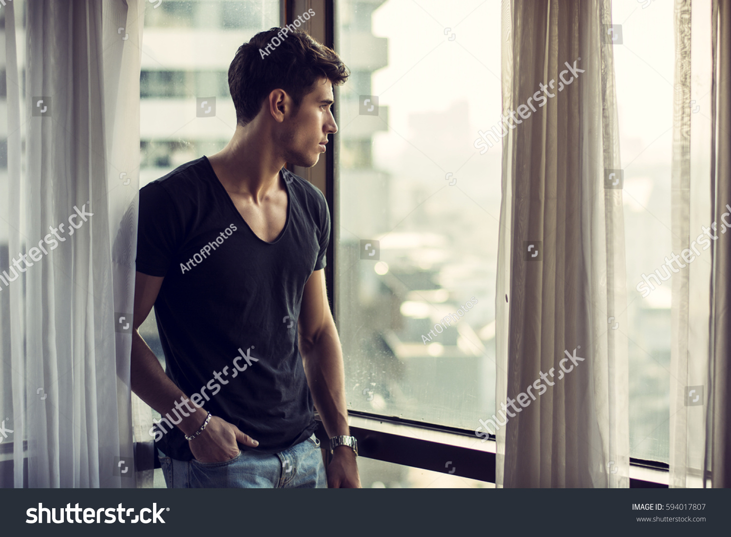 Sexy Handsome Young Man Standing Next Stock Photo (Edit Now) 594017807 Sexy Handsome Young Man Standing Next Stock Photo (Edit Now) 594017807