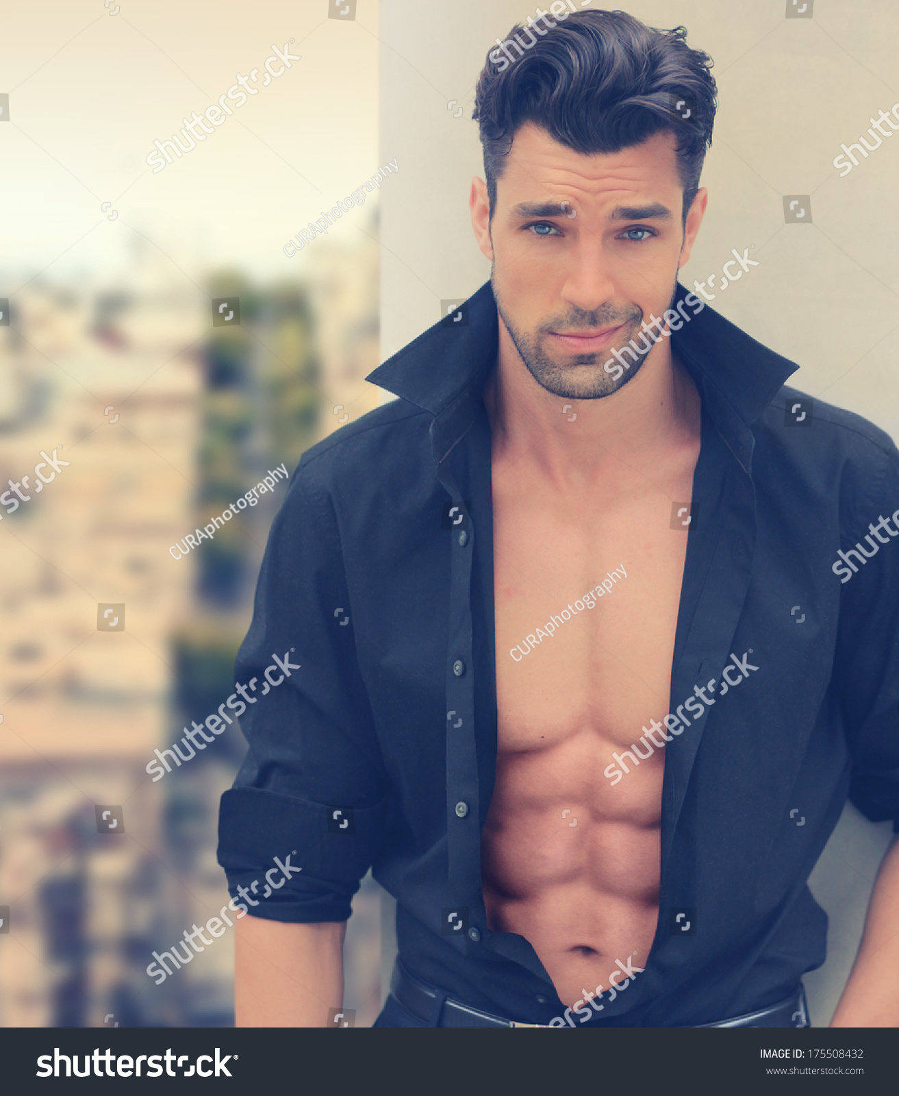 Sexy Male Fashion Model Open Shirt Foto Stock Editar Agora 175508432