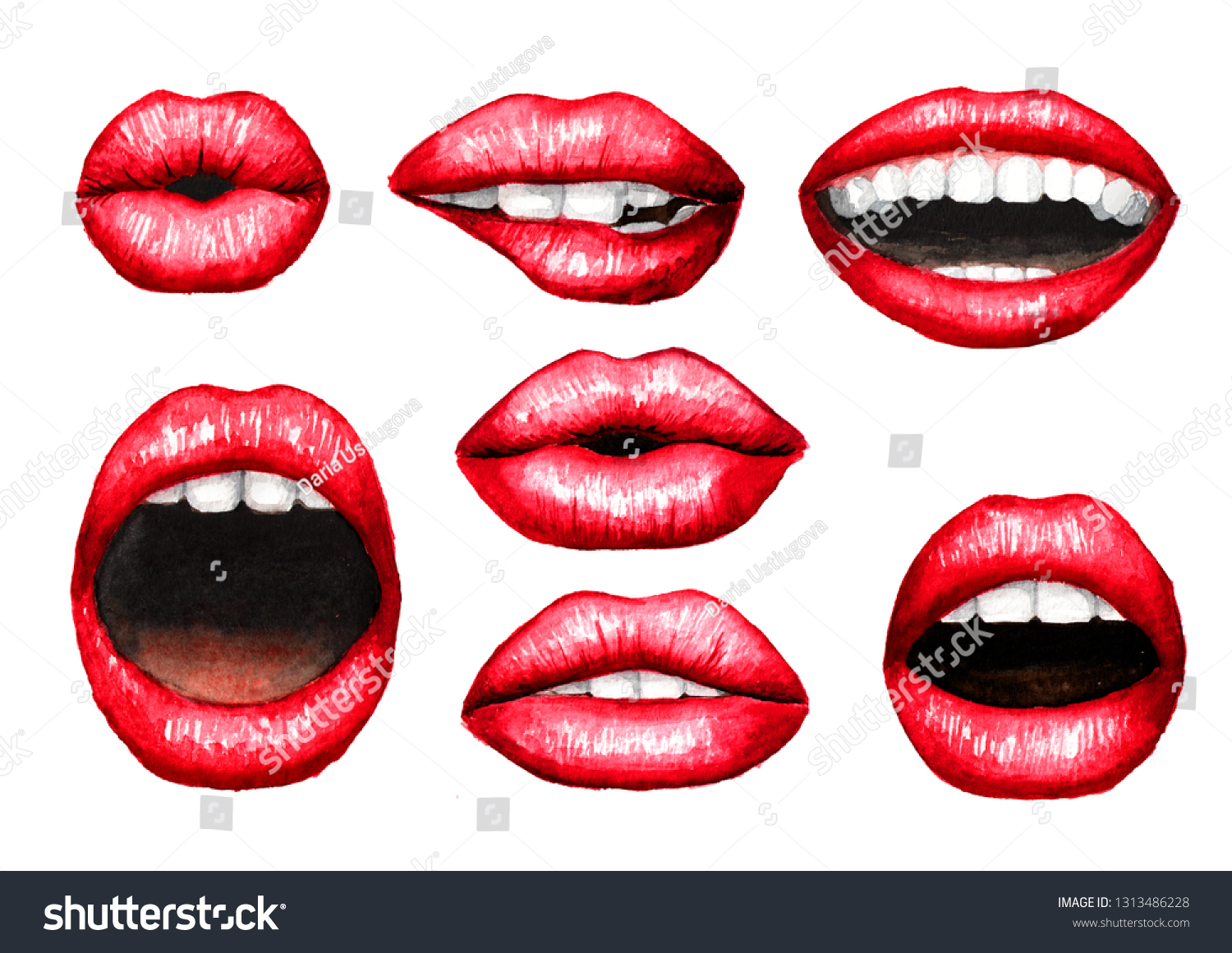 Sexy Plump Puffy Lips Red Lipstick Stock Illustration 1313486228
