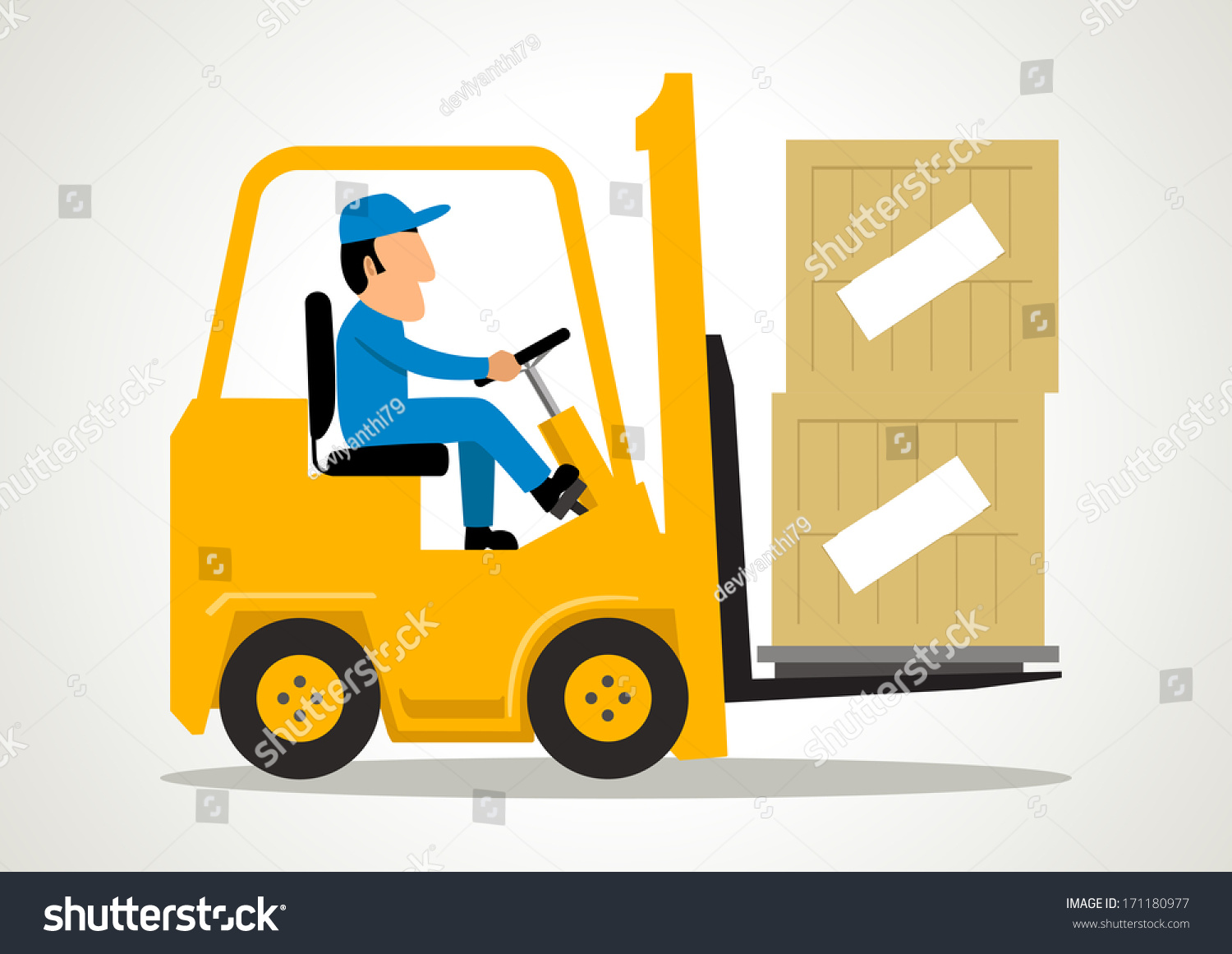 Simple Cartoon Man Driving Forklift: ภาพประกอบสต็อก 171180977 Simple Cartoon Man Driving Forklift: ภาพประกอบสต็อก 171180977
