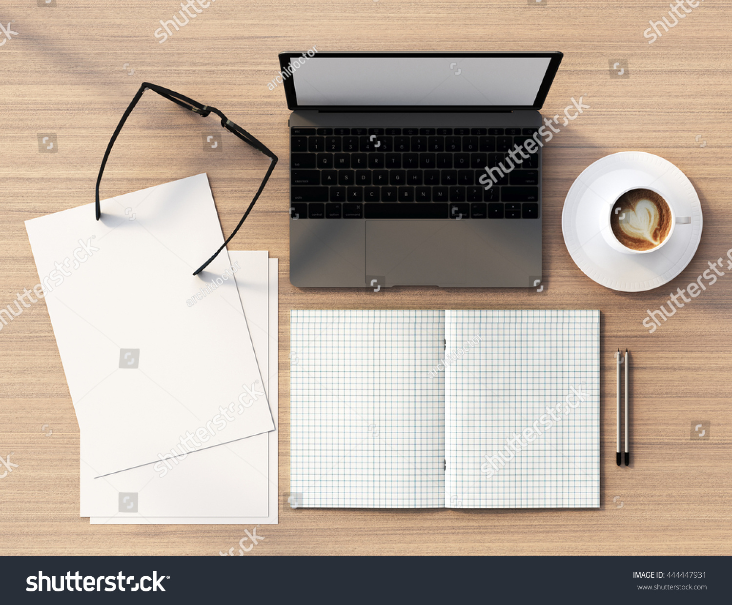 Simple Working Table Top View 3d Stock Illustration 444447931