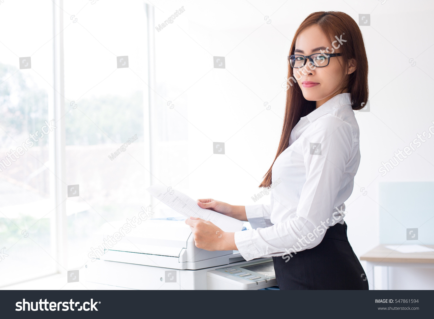 Smiling Asian Lady Using Multifunction Printer Stock Photo (Edit Now ...
