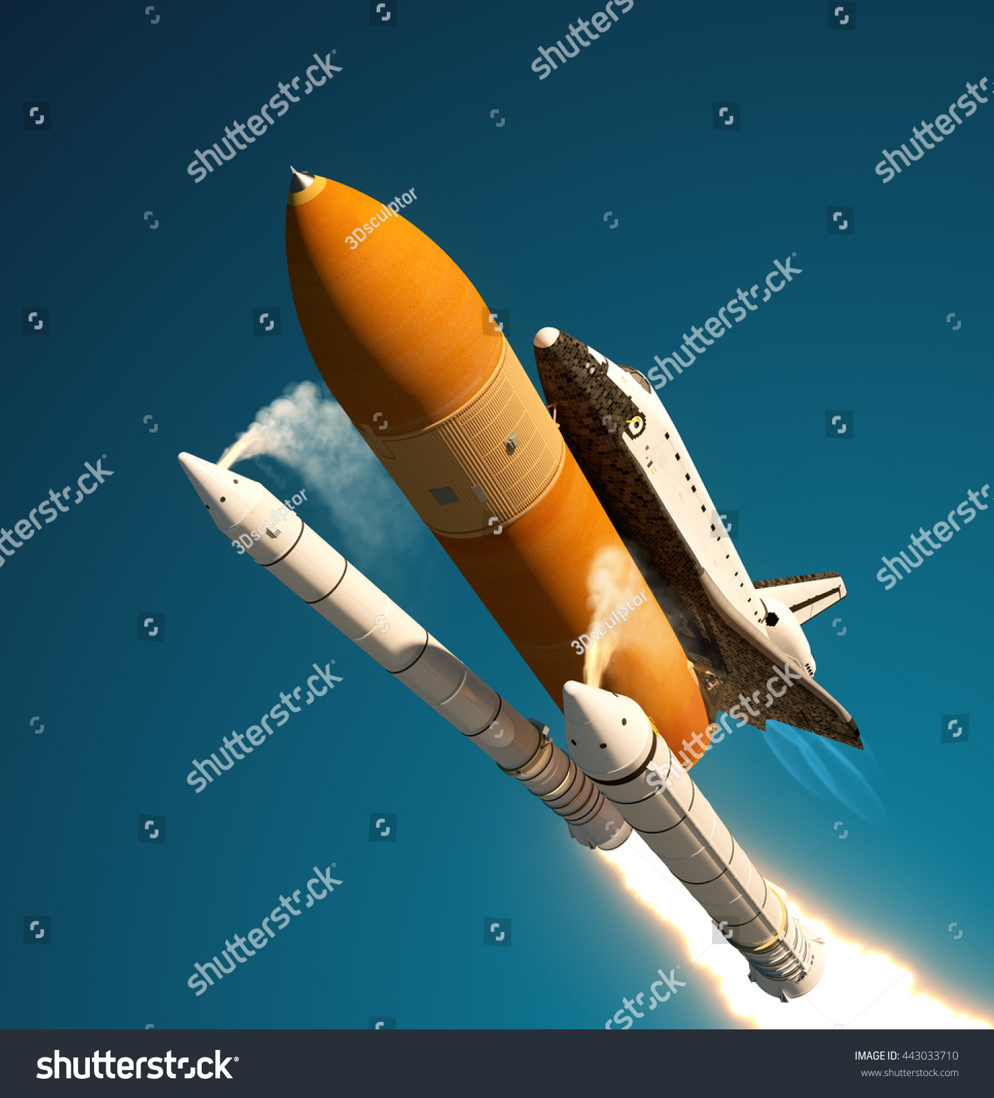 Space Shuttle Solid Rocket Boosters Separation Stock Illustration 443033710