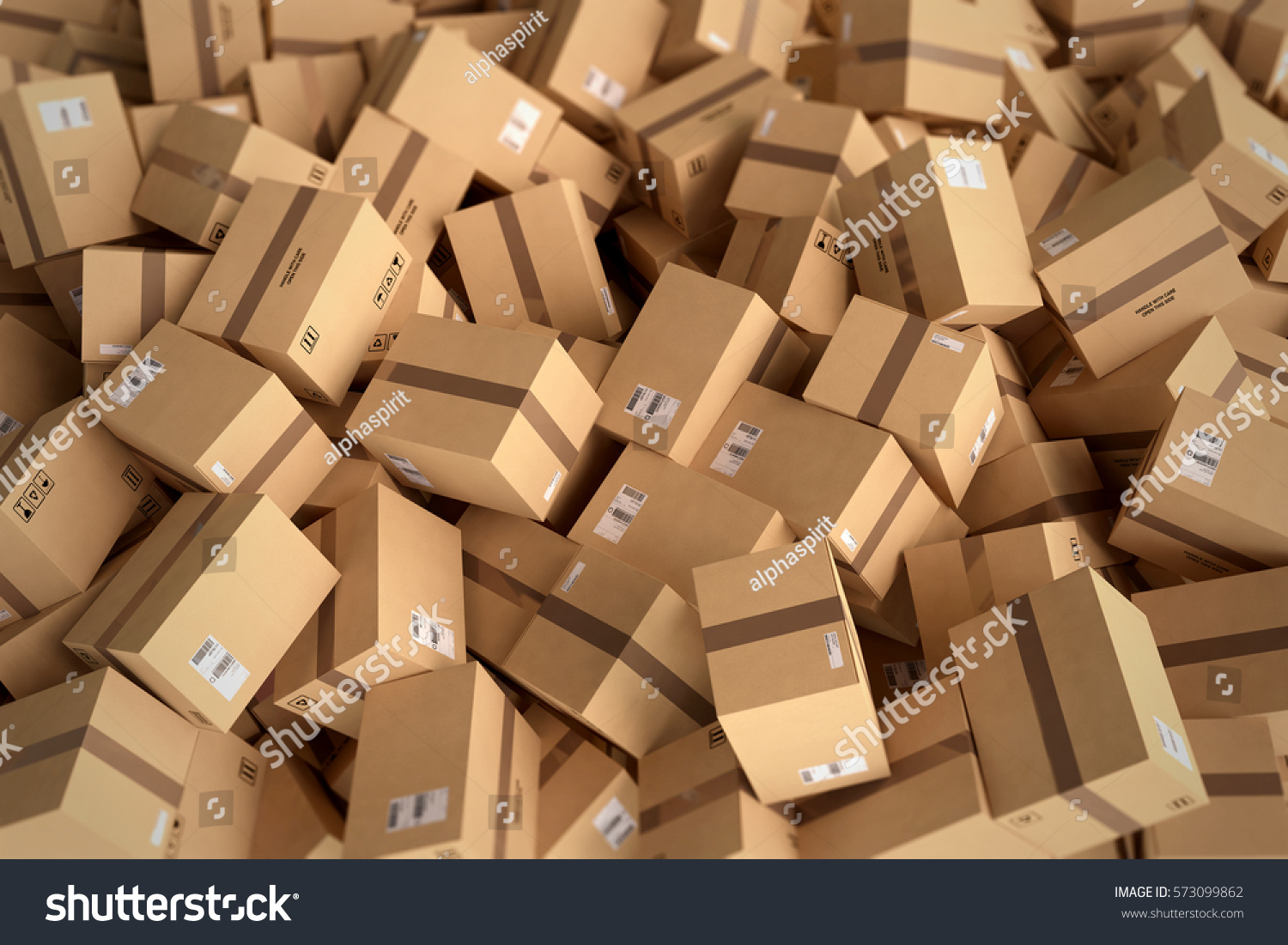 Stack Closed Cardboard Boxes 3d Rendering Stock Illustration 573099862