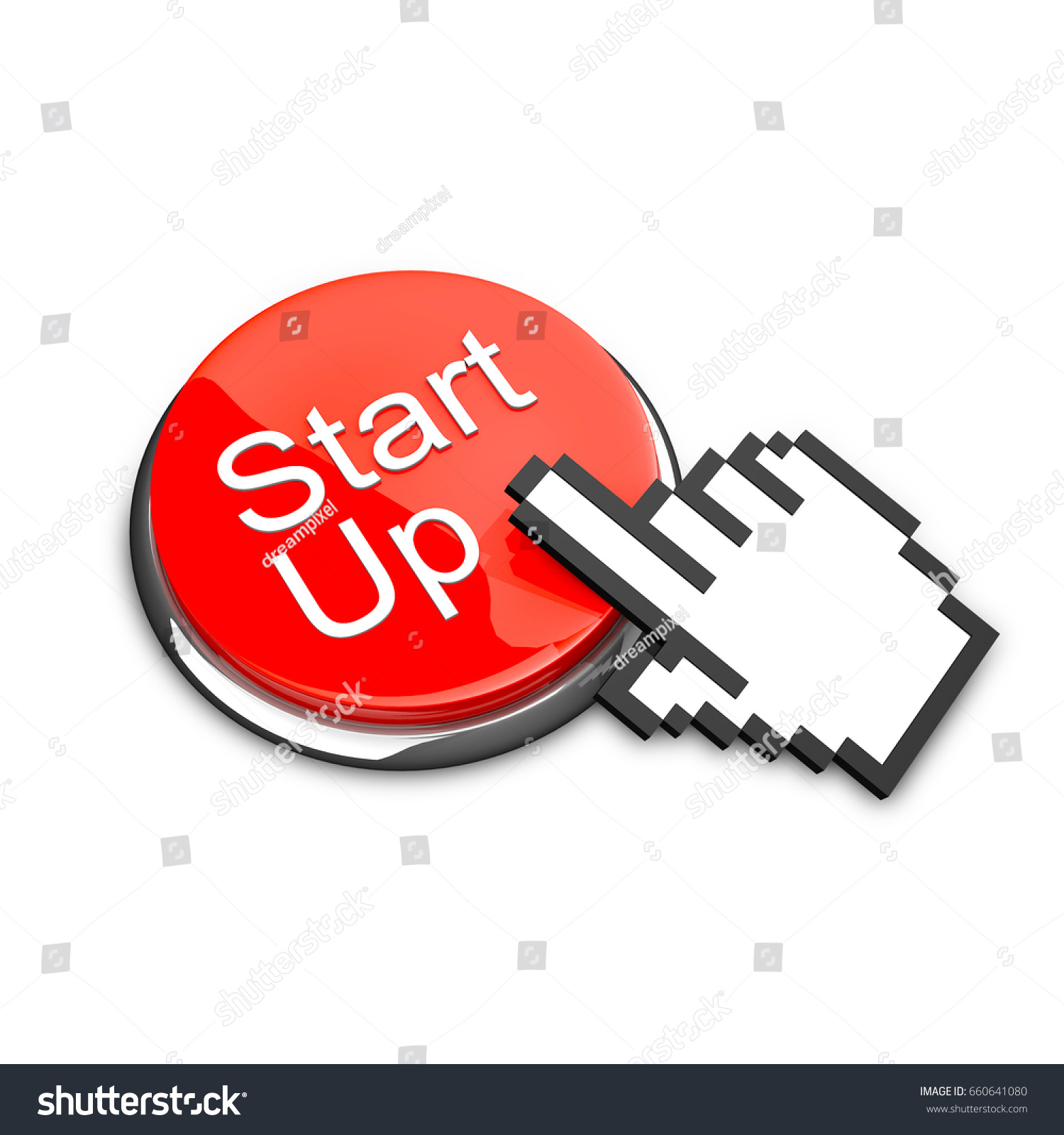 Startup Button Hand Cursor 3d Rendering Stock Illustration 660641080