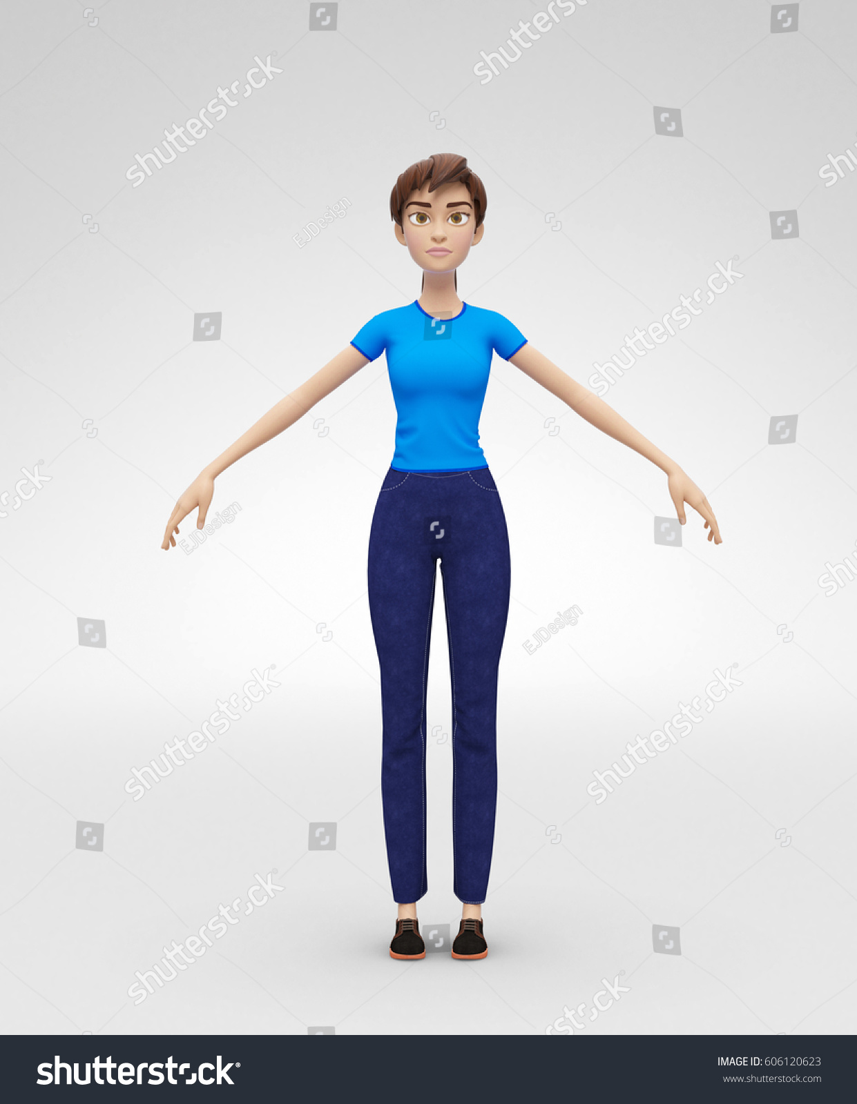 Static Jenny 3d Cartoon Female Character Stock Illustration 606120623 Shutterstock