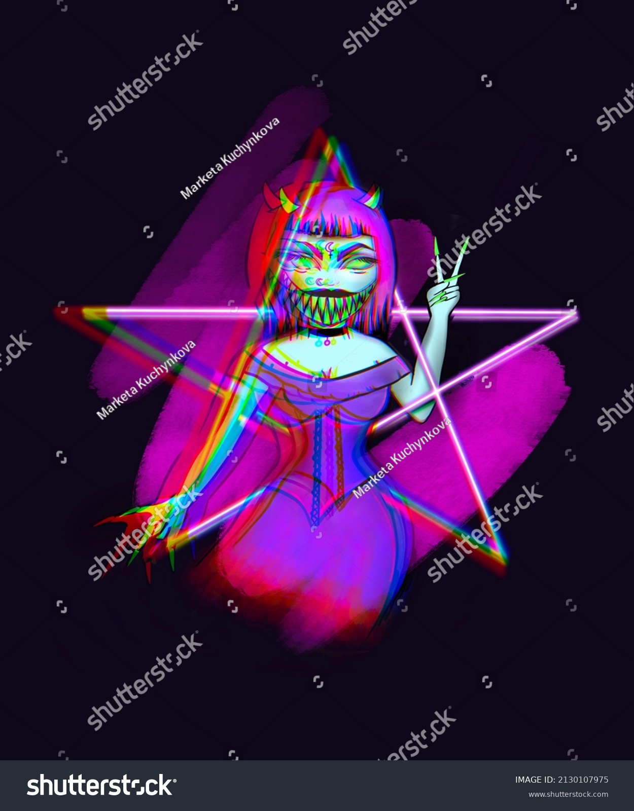 Succubus Demon Vampire Goth Girl Holographic Ilustrações Stock 2130107975 Shutterstock