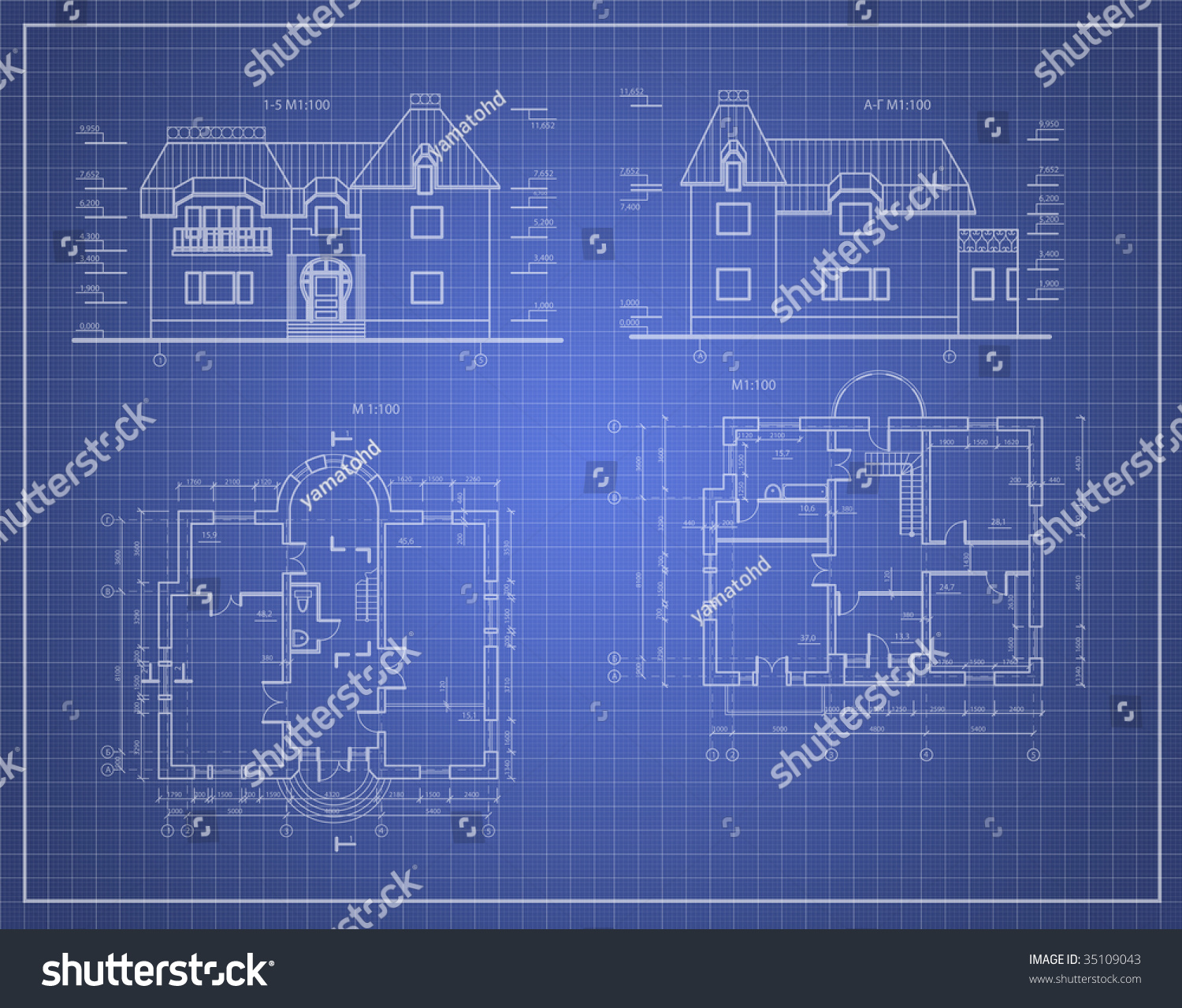 Technical Drawing Draft Over Blue Background Stock Illustration 35109043