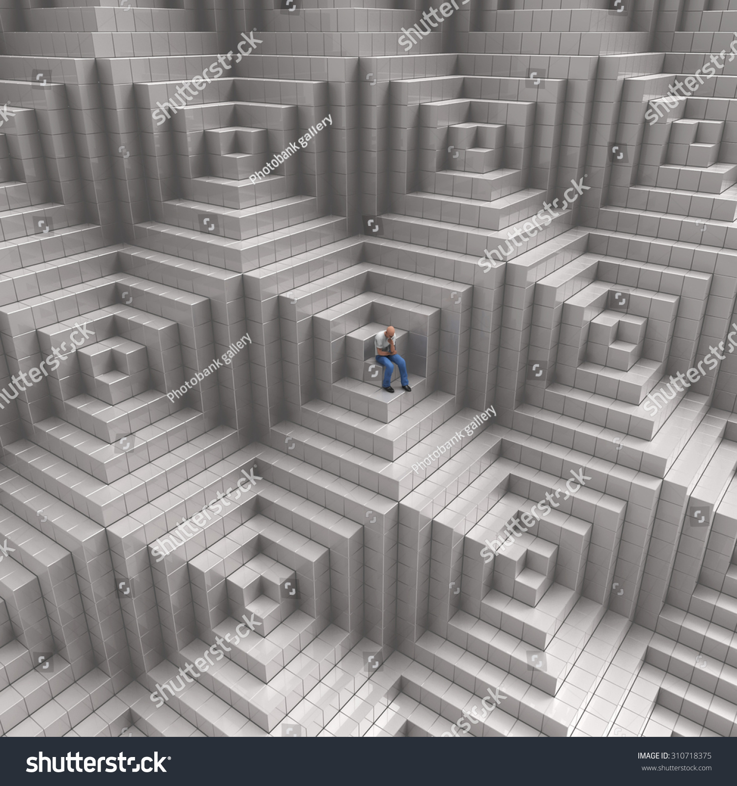 Thinking Man On Cube Structure Stock Illustration 310718375