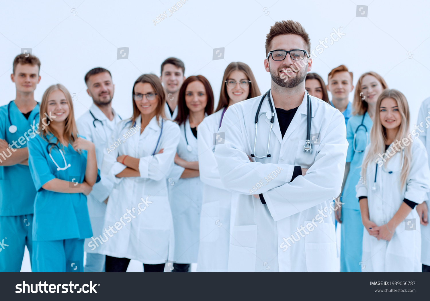 Top View Group Smiling Doctors Pointing Stock Photo 1939056787 ... Top View Group Smiling Doctors Pointing Stock Photo 1939056787 ...