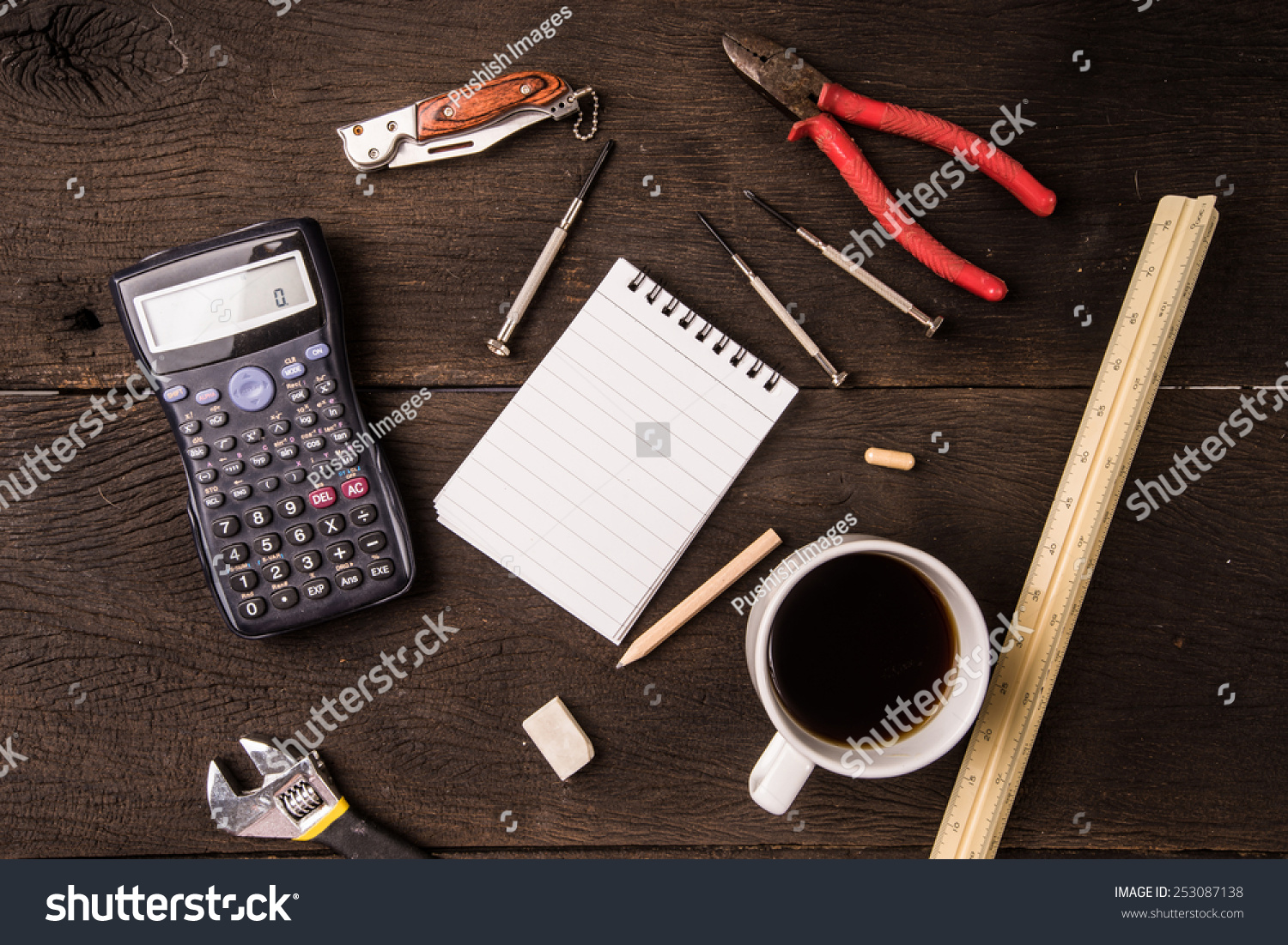 Top View Working Table Black Notepad Stock Photo 253087138 | Shutterstock