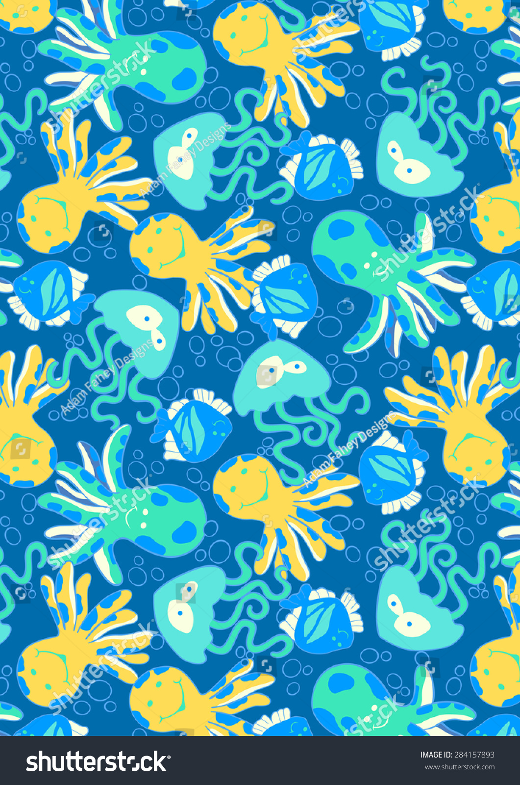 Underwater Creatures Repeat Pattern Stock Illustration 284157893 ...