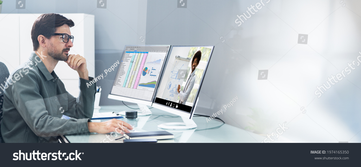 Virtual Online Learning Lecture Using Desktop Stock Photo 1974165350 ...