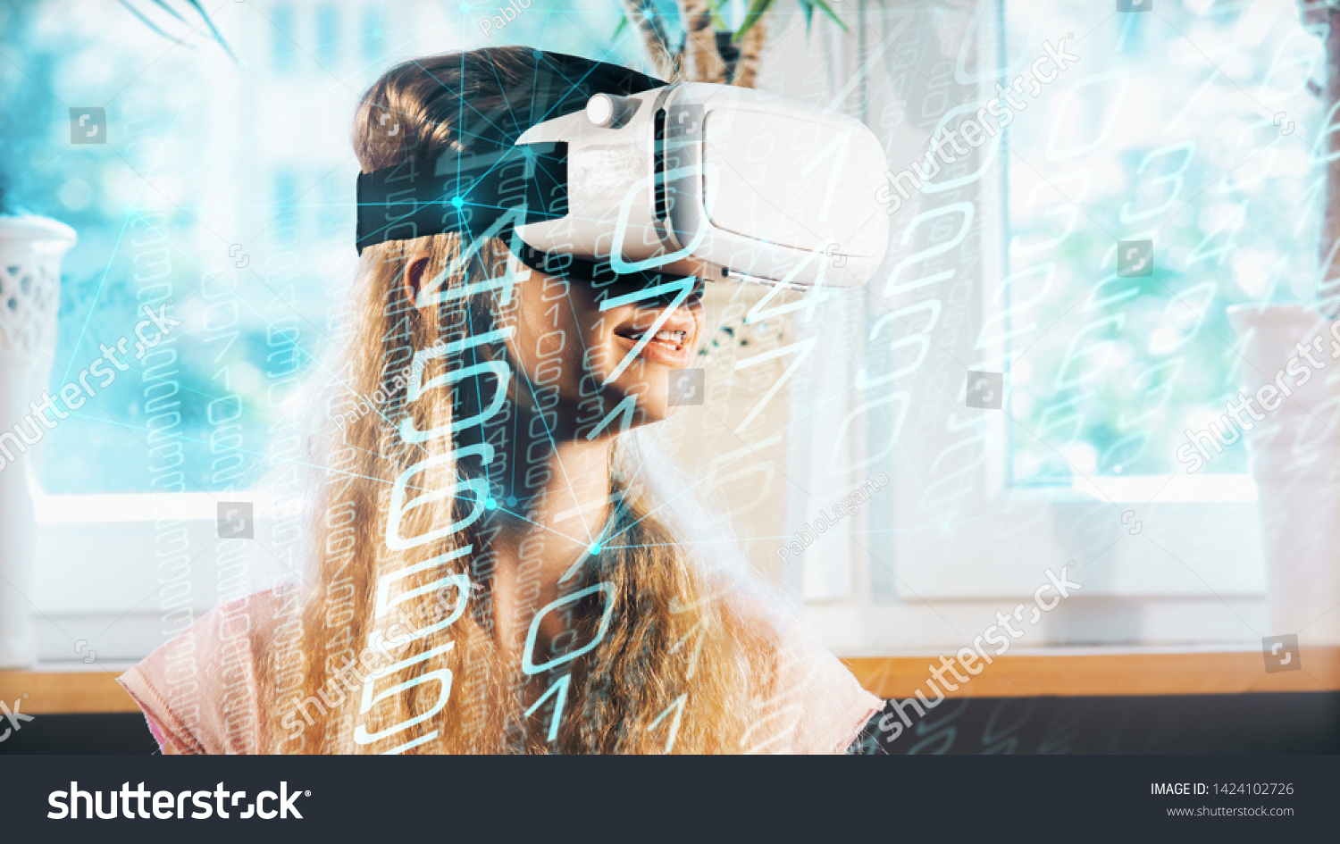 Vr Girl Player Digital Transformation Code Stock Photo 1424102726 ...