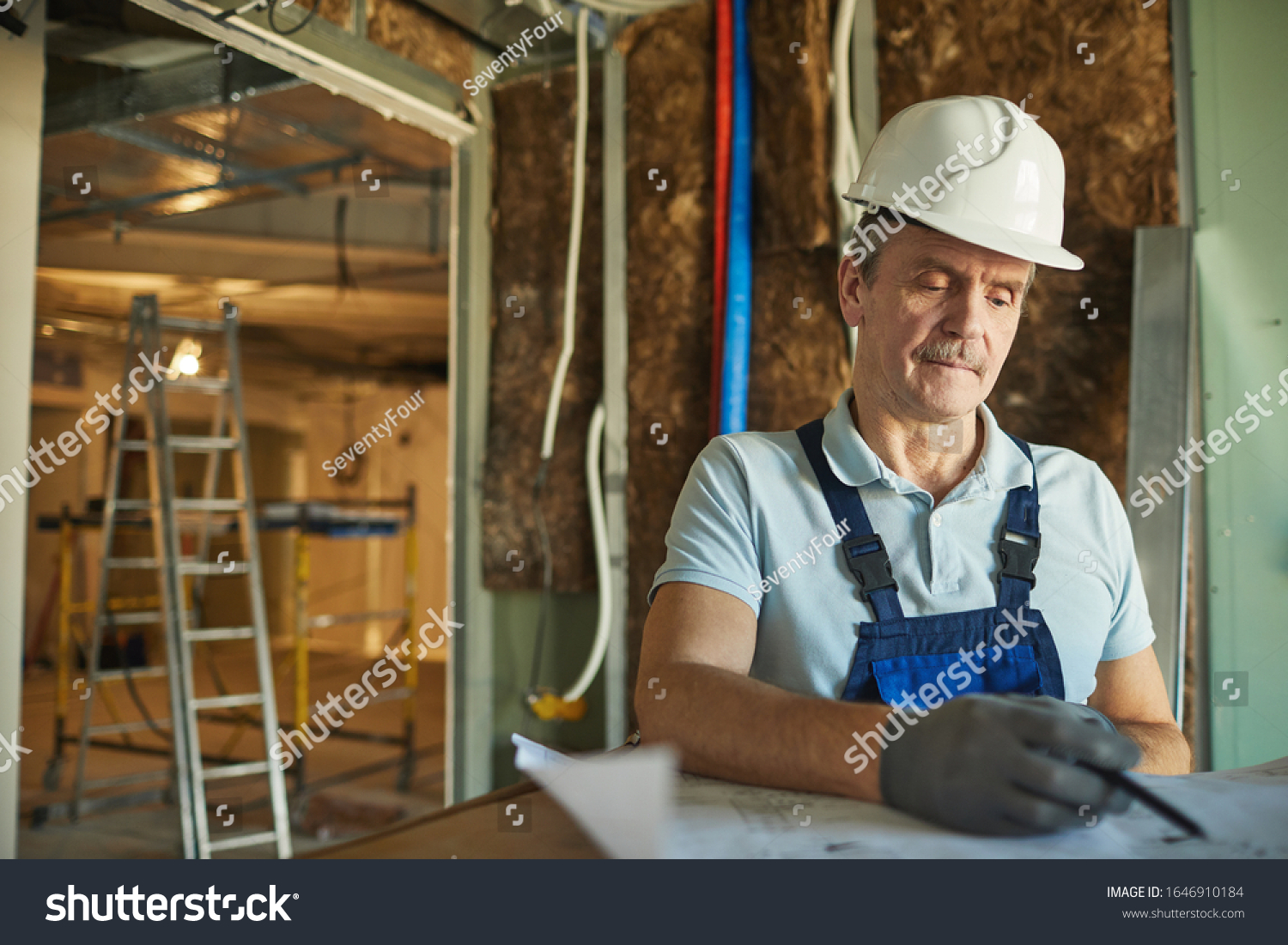 Waist Portrait Senior Construction Worker Wearing Stock Photo ... Waist Portrait Senior Construction Worker Wearing Stock Photo ...