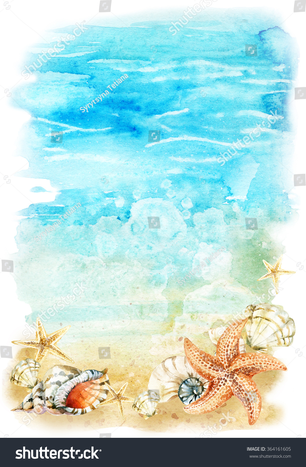 Watercolor Beach Illustration Sea Shells Starfishes Stock Illustration ... Watercolor Beach Illustration Sea Shells Starfishes Stock Illustration ...