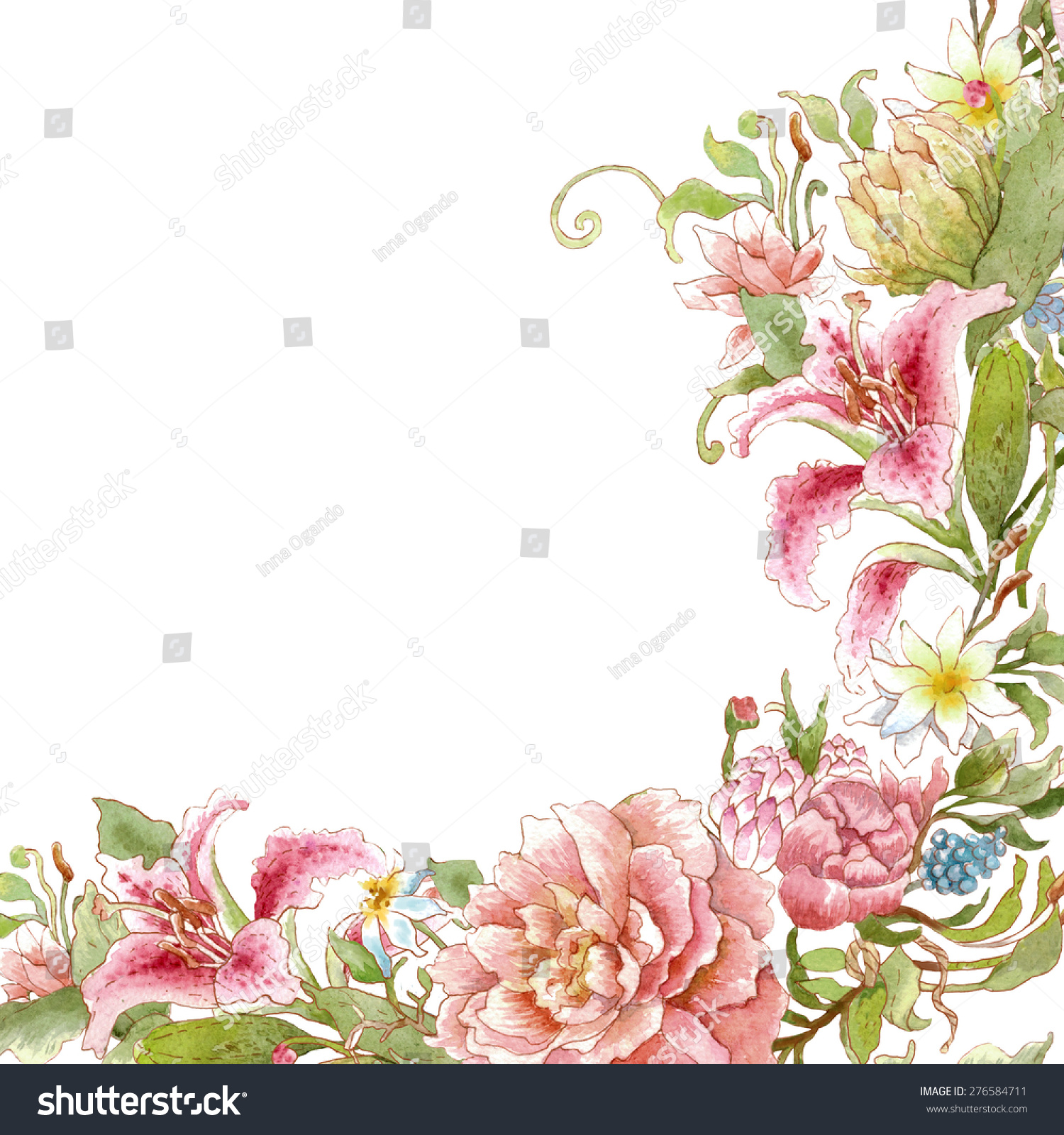 Watercolor Floral Card Template White Background Ilustración De Stock