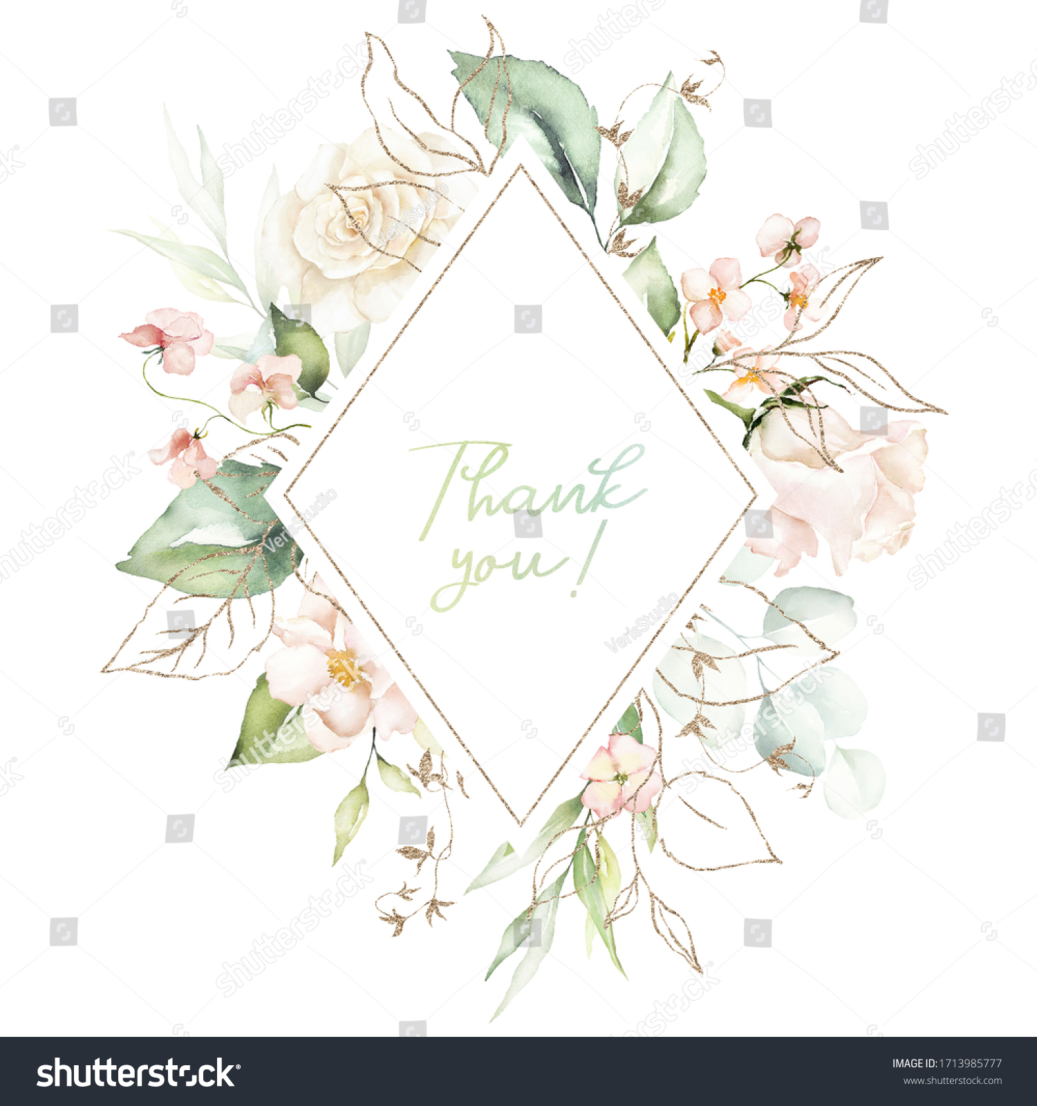 Watercolor Floral Frame Wreath Flowers Leaves 库存插图 1713985777