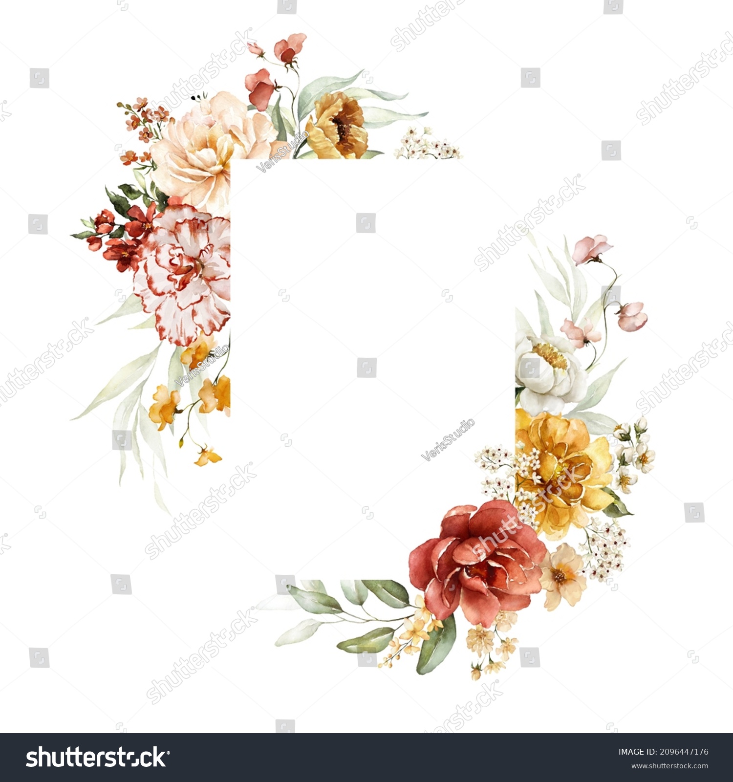 Watercolor Square Floral Frame Illustration Blush Stock Illustration ... Watercolor Square Floral Frame Illustration Blush Stock Illustration ...