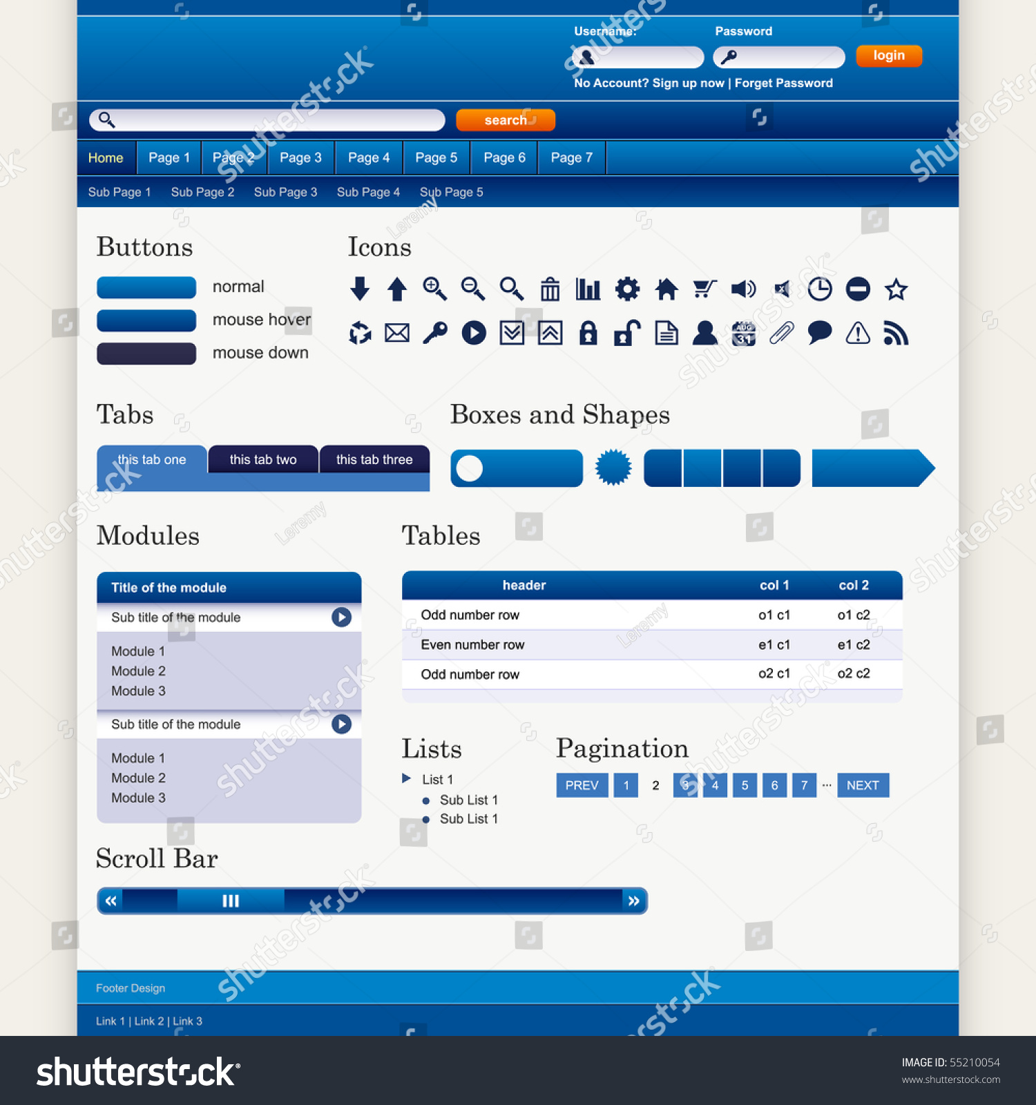 Website Web Design Elements Blue Theme Stock Illustration 55210054 ...