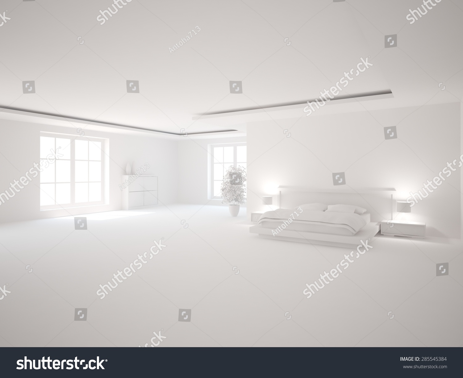 White Interior Design 3d Rendering Stock Illustration 285545384 ...
