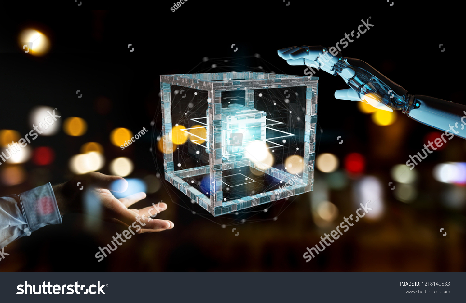 White Robot Hand On Blurred Background Stock Illustration 1218149533