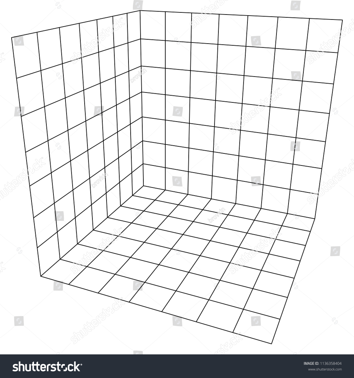Wireframe Mesh Cube Plane Axis Three Stock Illustration 1136358404 ...