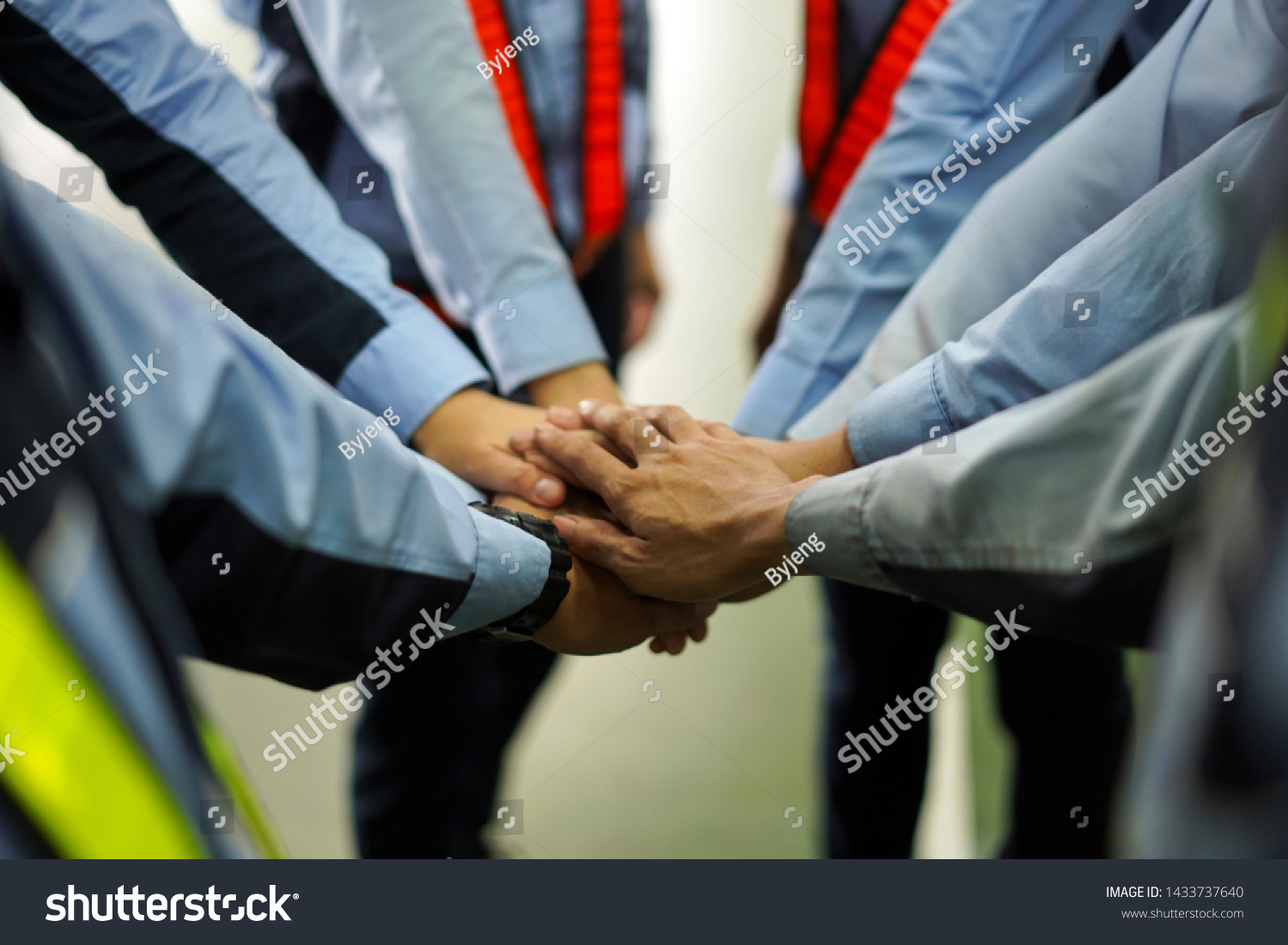 Workers Teamwork Stacking Hand Concept Stock Photo 1433737640 ...