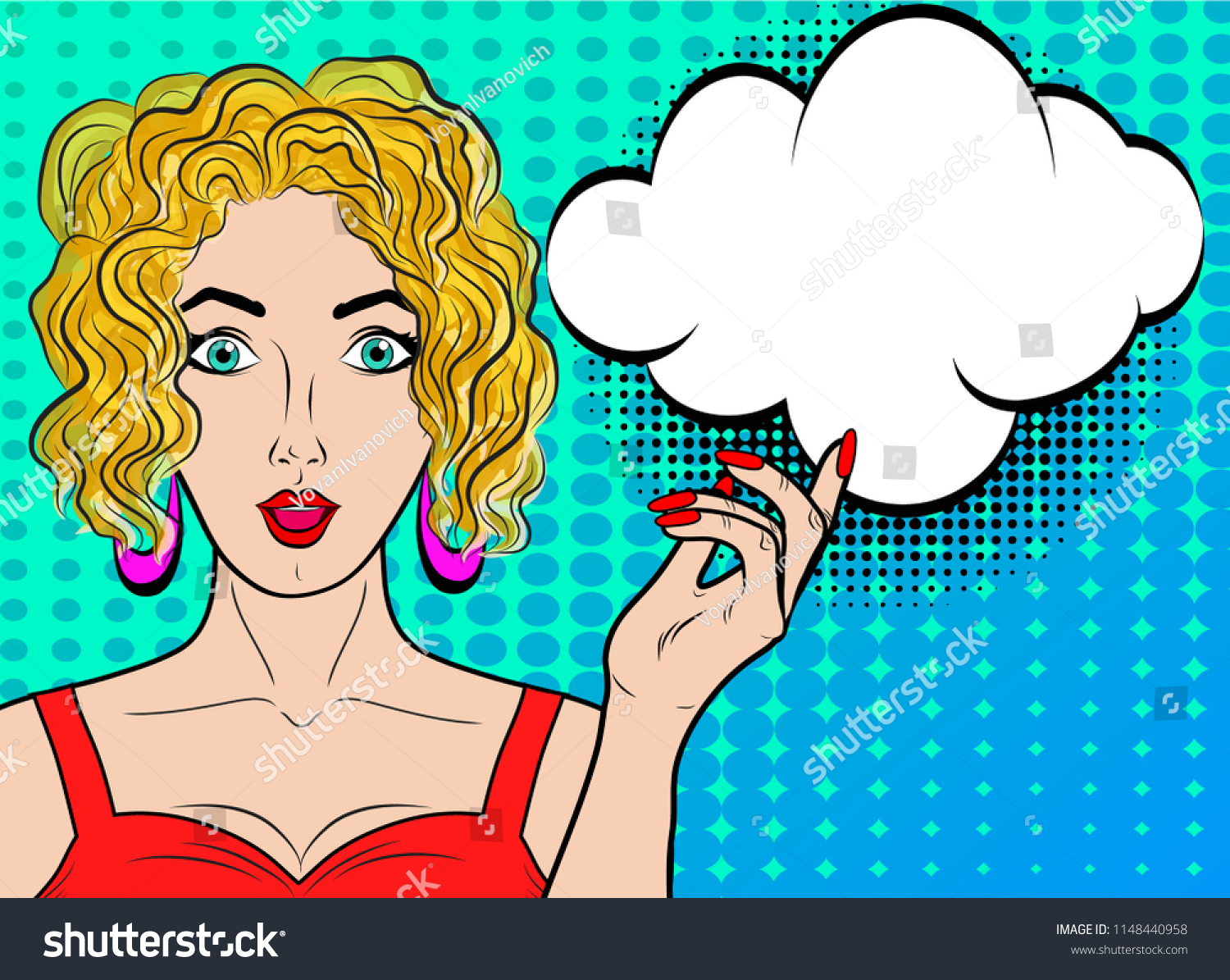 Wow Pop Art Female Face Sexy ภาพประกอบสต็อก 1148440958 Shutterstock