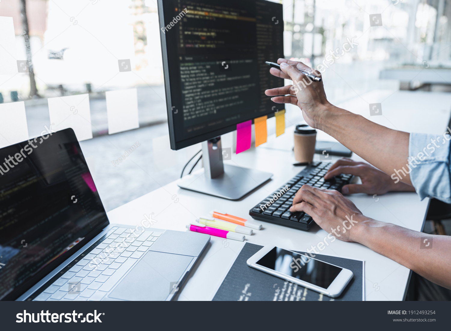 Writing Codes Typing Data Code Technology Stock Photo 1912493254