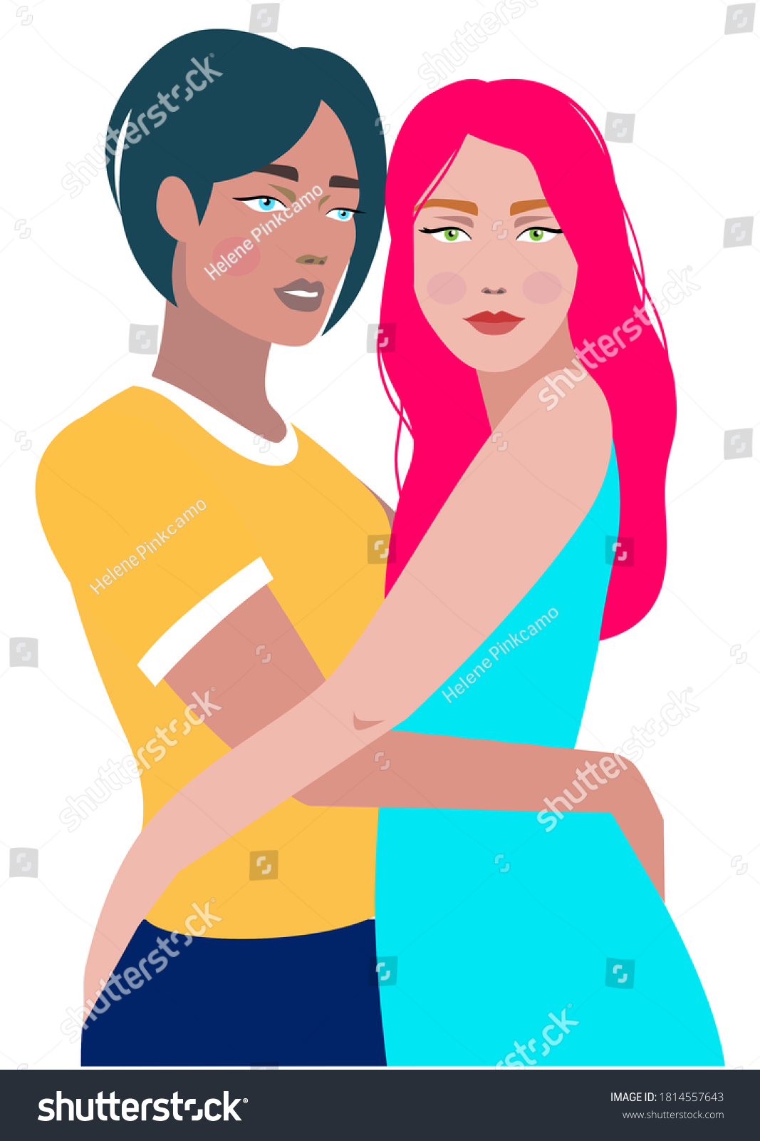 Young Beautiful Happy Lesbian Couple Embracing Stock Illustration 1814557643 Shutterstock