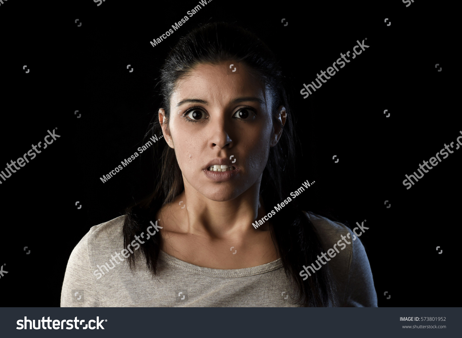 Young Beautiful Scared Spanish Woman Shock Stock Photo 573801952 ... Young Beautiful Scared Spanish Woman Shock Stock Photo 573801952 ...