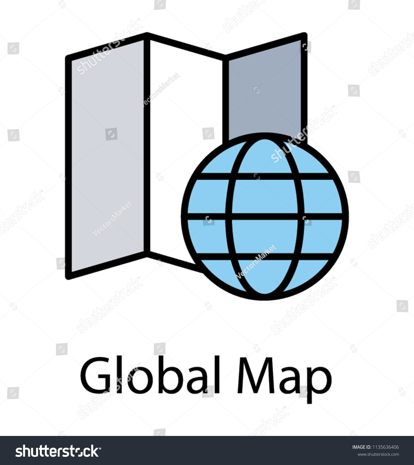 Folded Map Globe Grid Global Map Stock Vector (Royalty Free) 1135636406 ...