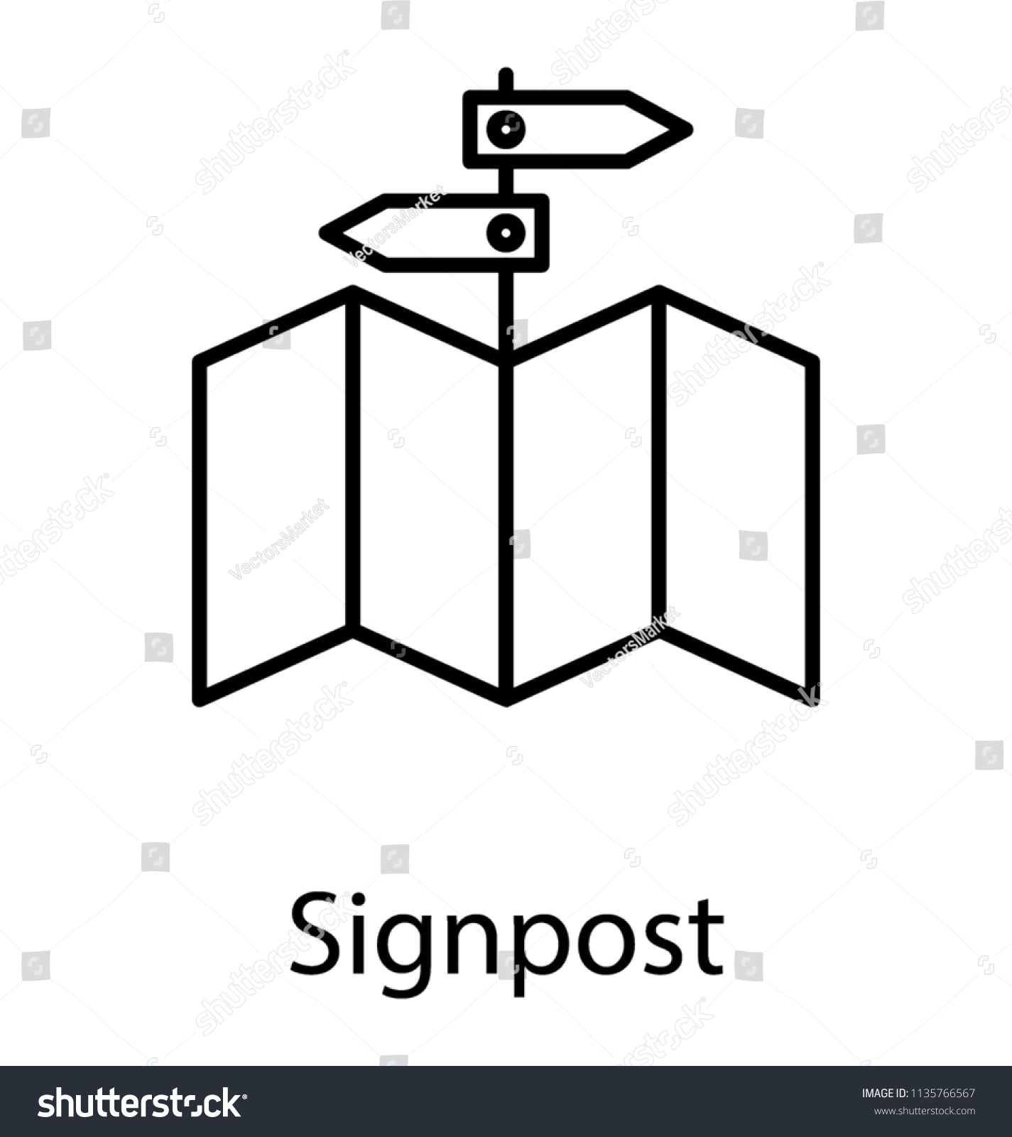 Folded Map Signpost Indicating Location Positioning Stock Vector ...