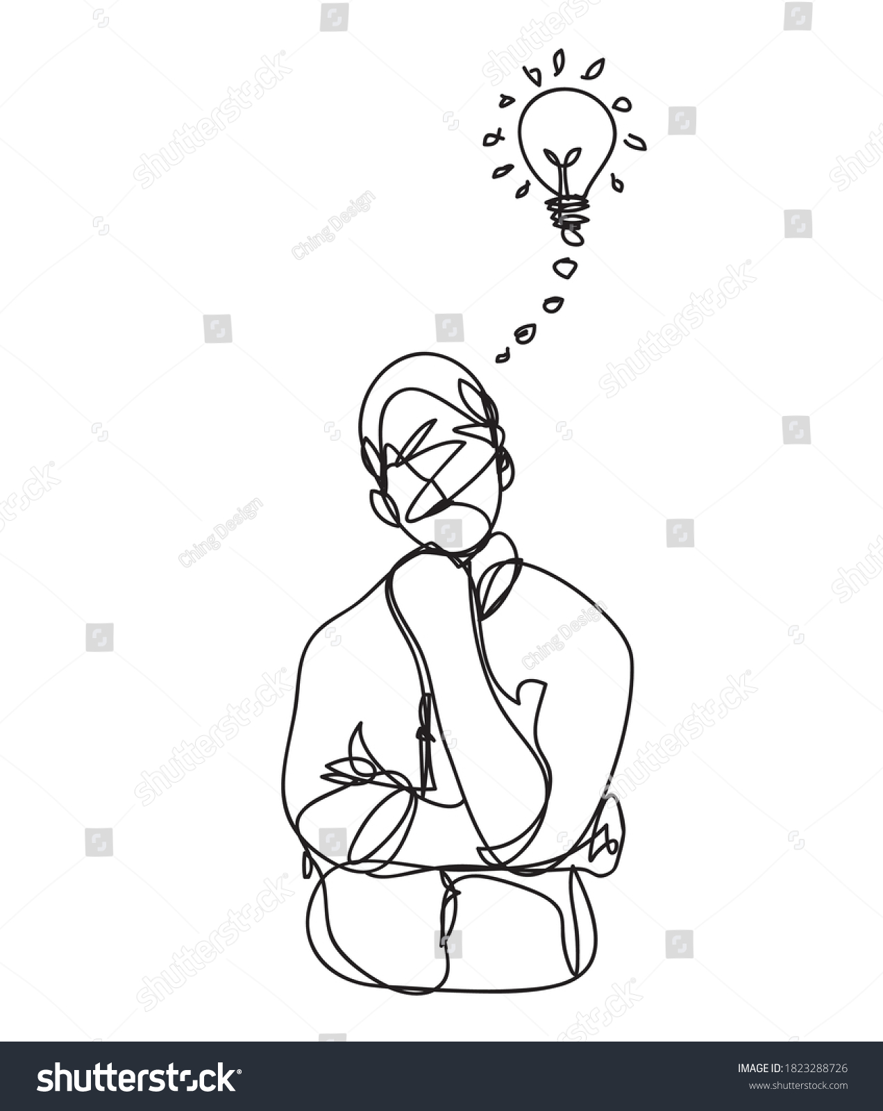 Man Thinking Line Drawing Stylevector Design Stock Vector (Royalty Free ...