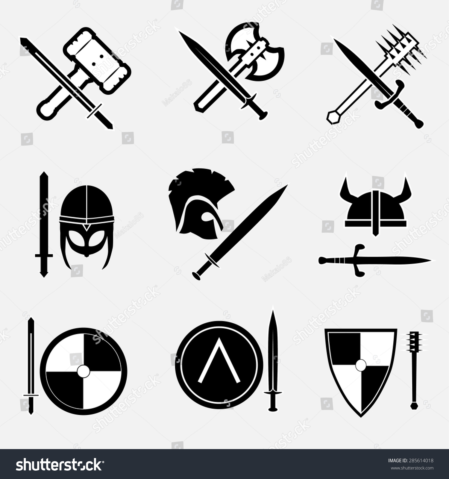 Ancient Warrior Icon Set Vector Illustration: เวกเตอร์สต็อก (ปลอดค่าลิขสิทธิ์) 285614018
