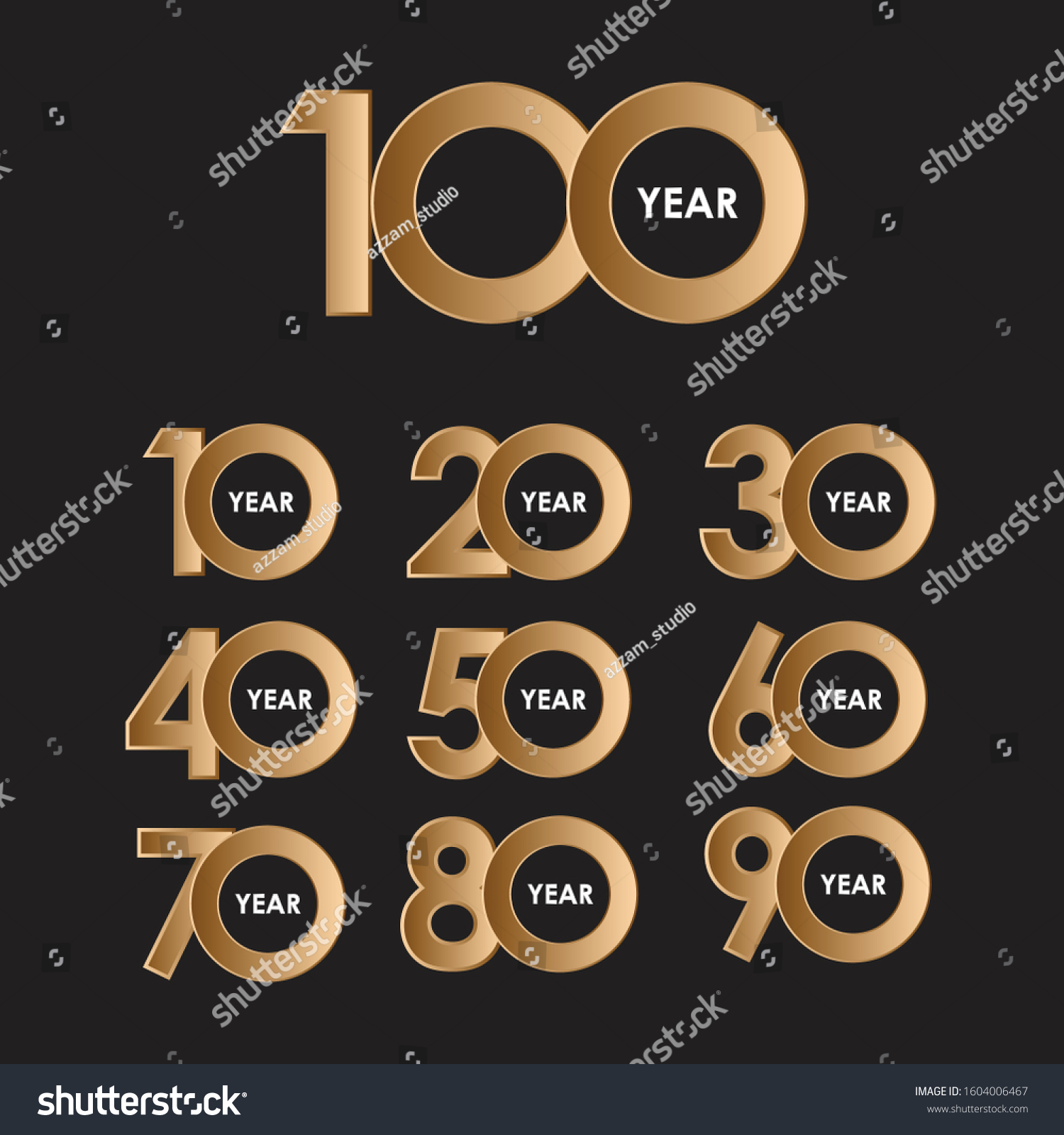 100 Set 1090 Year Anniversary Logo Stock Vector (Royalty Free ...