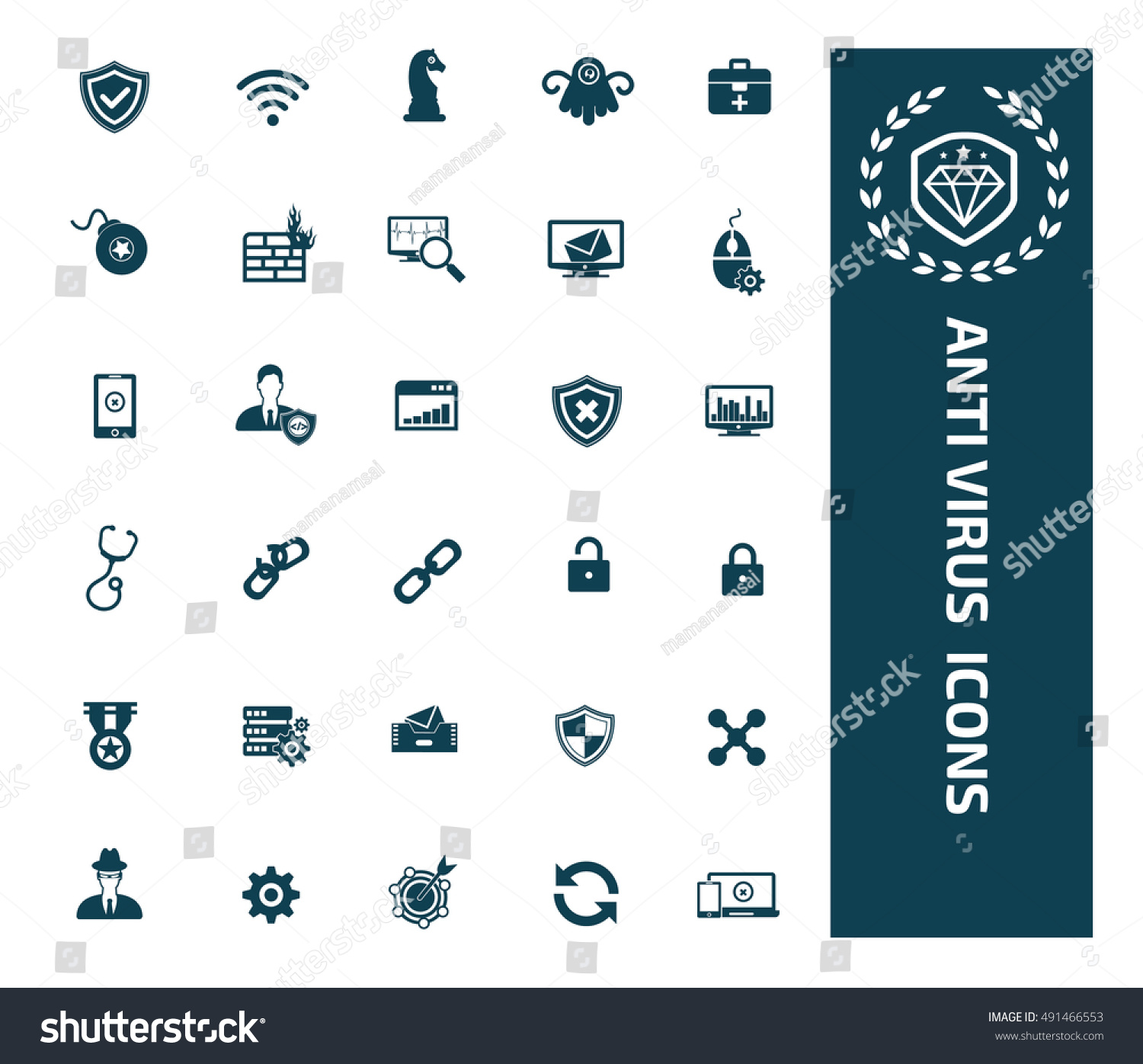 Anti Virus Computer Icon Set Vector Stock Vector (Royalty Free) 491466553