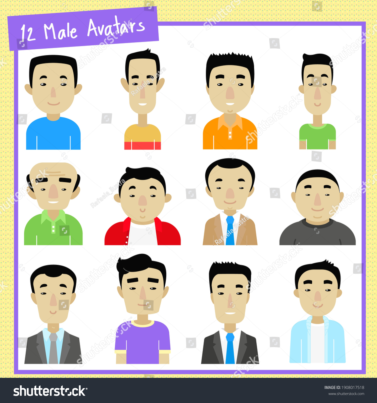 12 Asian Male Avatars 1 Pattern Stock Vector (Royalty Free) 1908017518